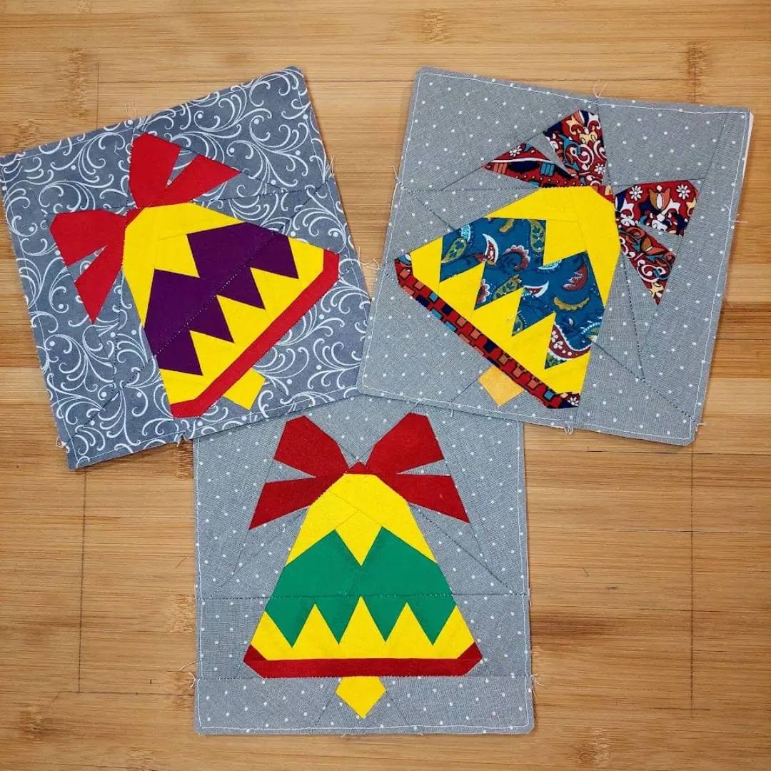 6” Christmas bell quilt block patterns 3 versions