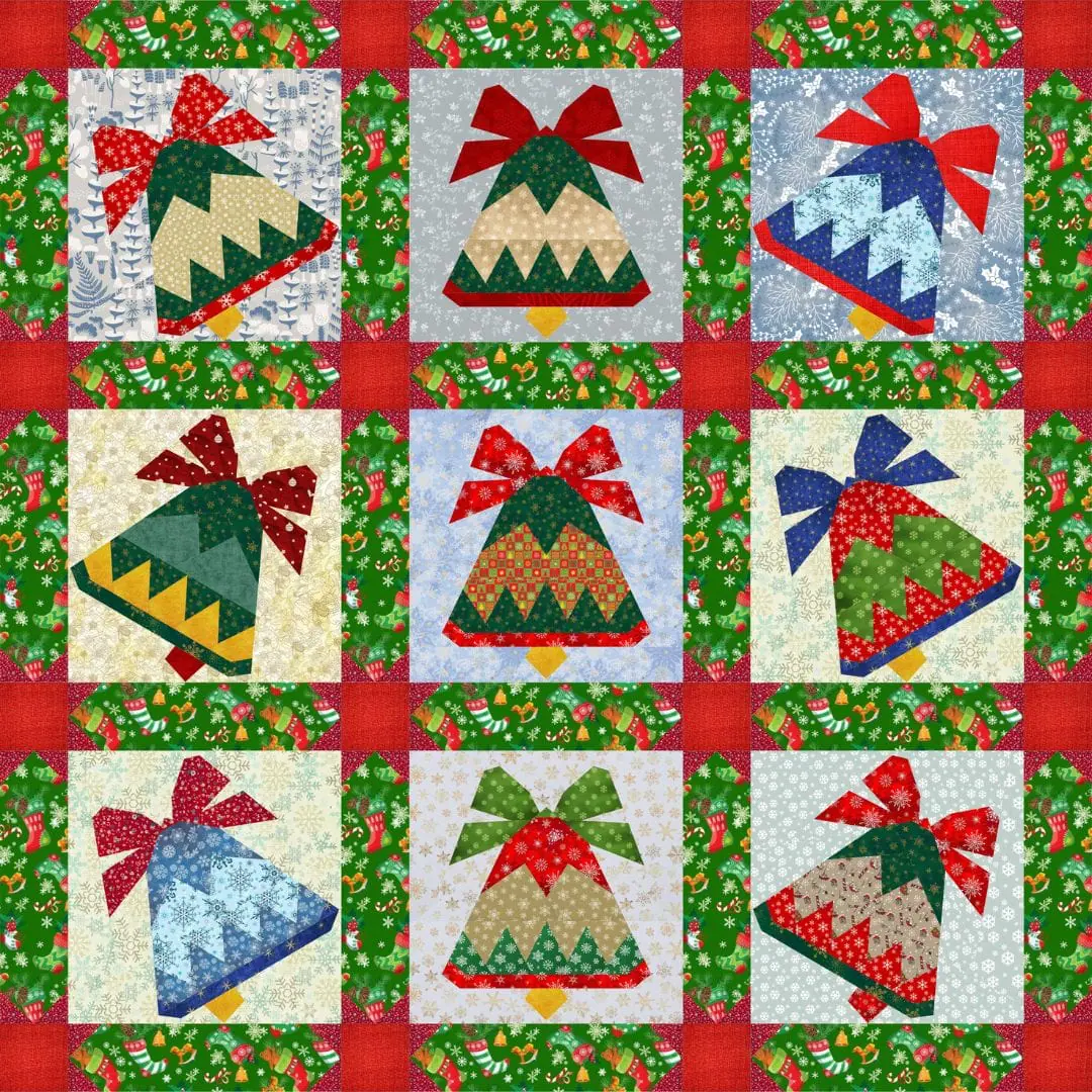 6” Christmas bell quilt block patterns 3 versions