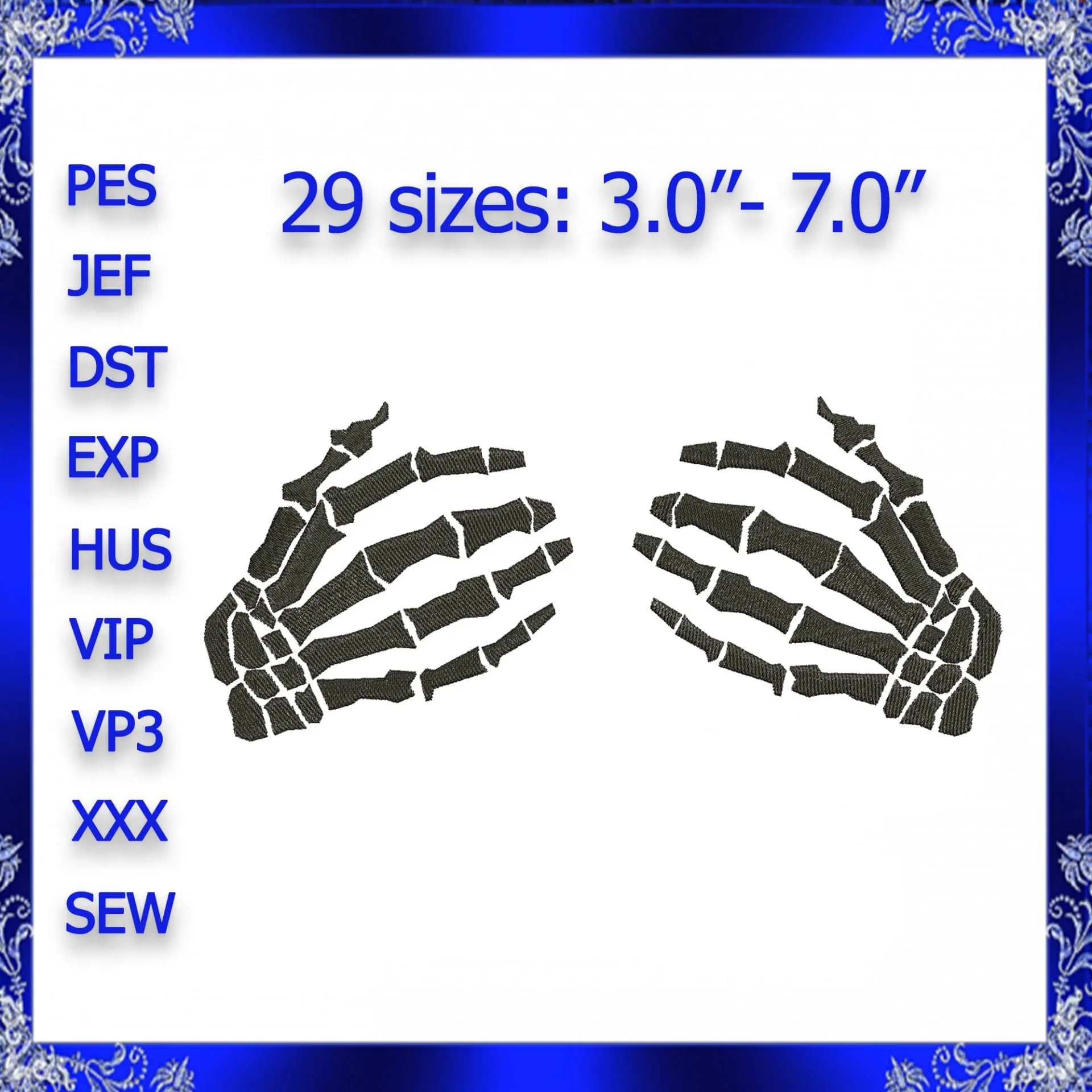 Skeleton hand Embroidery Design hands Skeleton - Crealandia