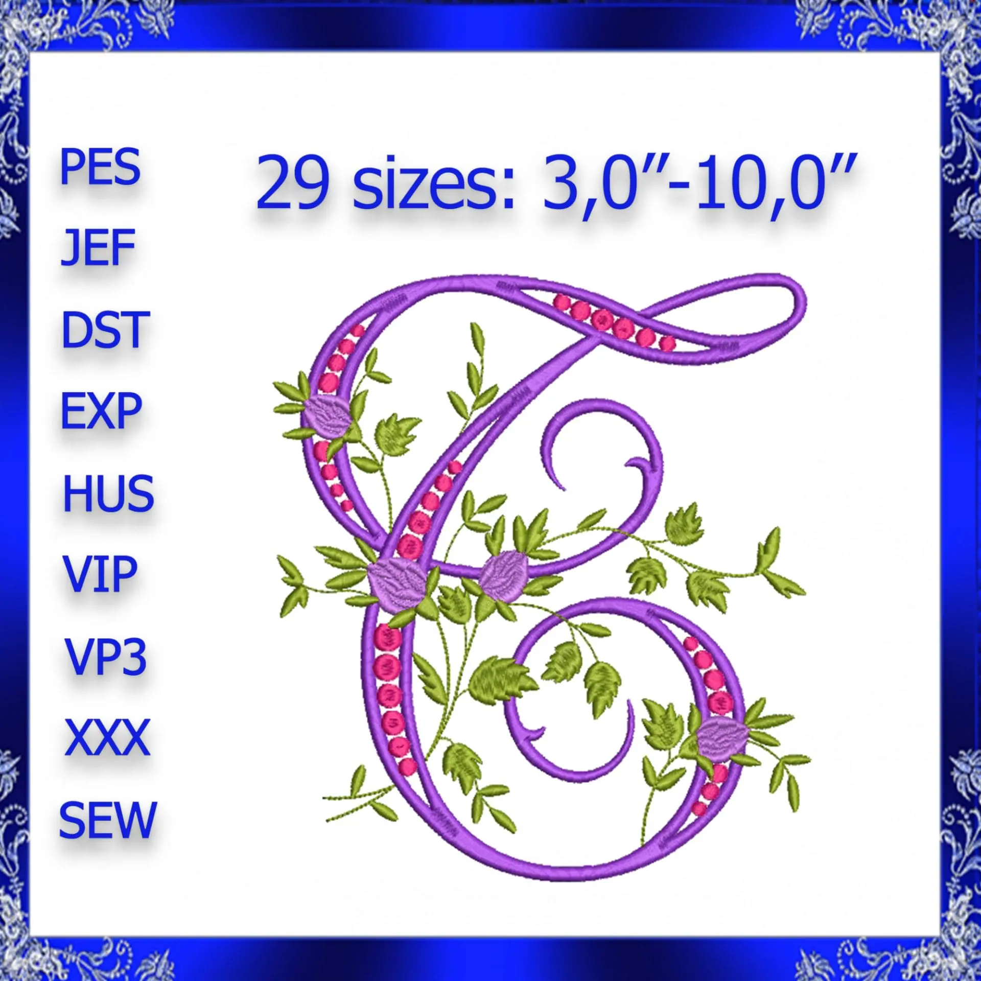 Letter T Monogram Embroidery Floral T monogram Fancy - Crealandia