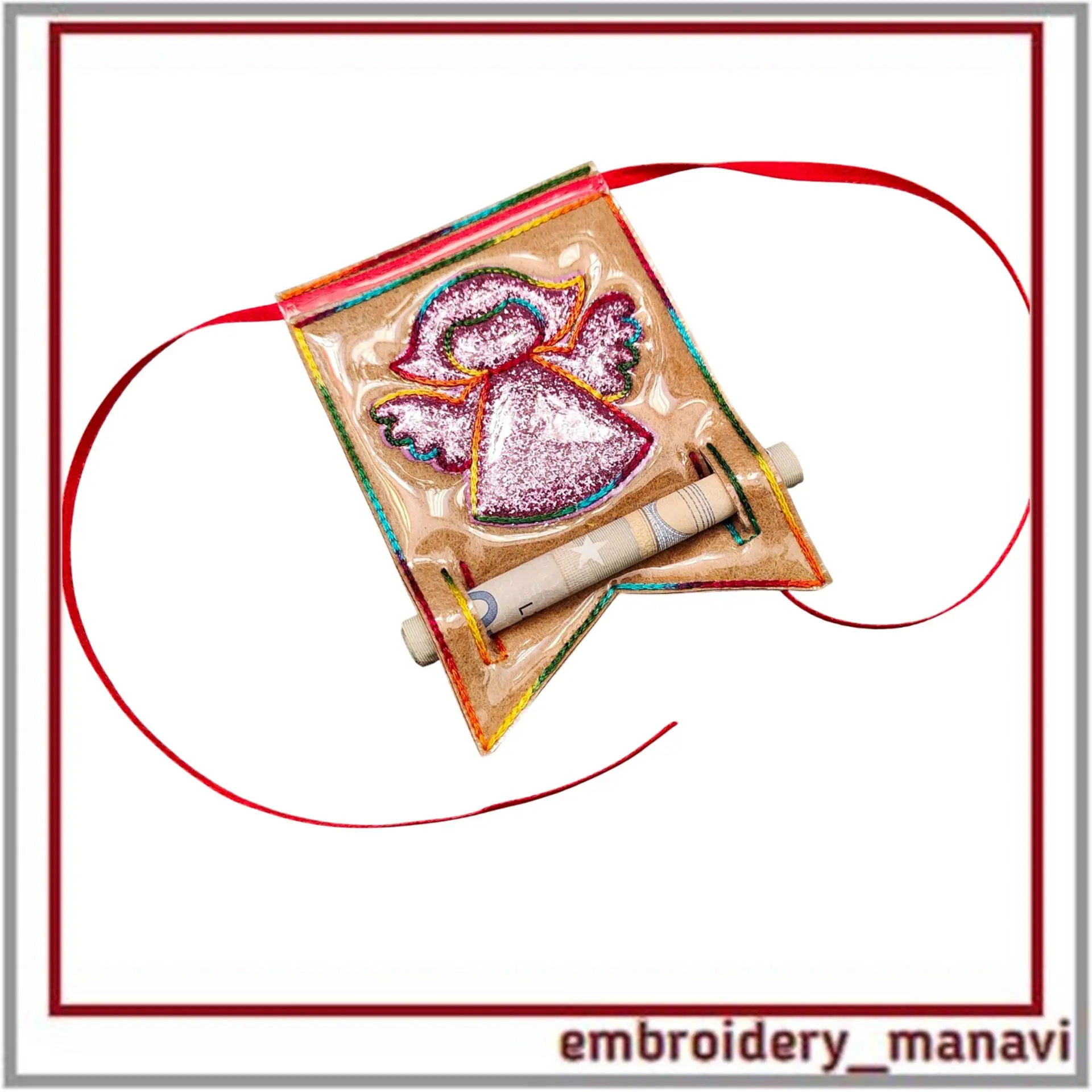 In The Hoop design Christmas wallet pendant Angel ornament