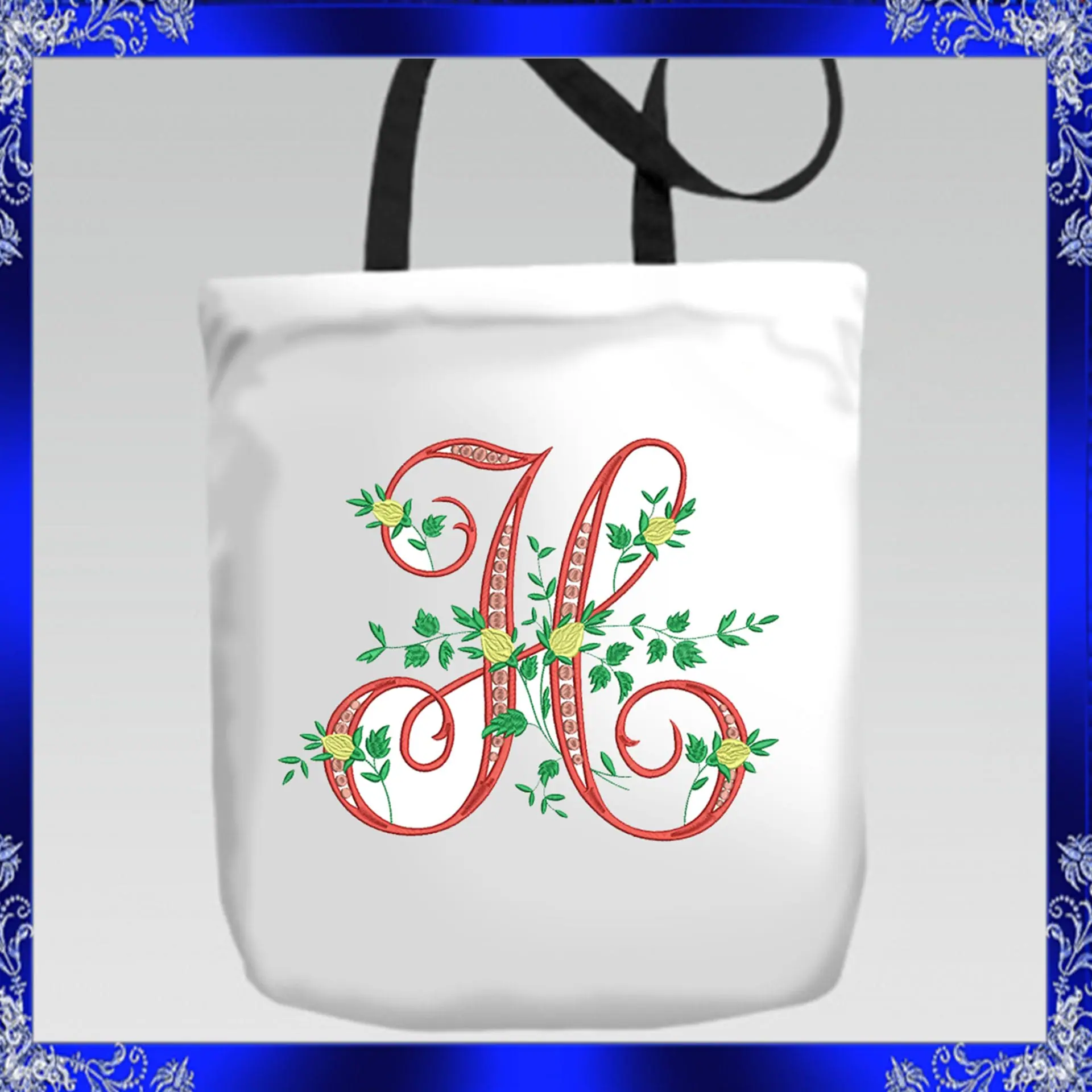 Letter H Monogram Embroidery Floral H monogram Fancy - Crealandia