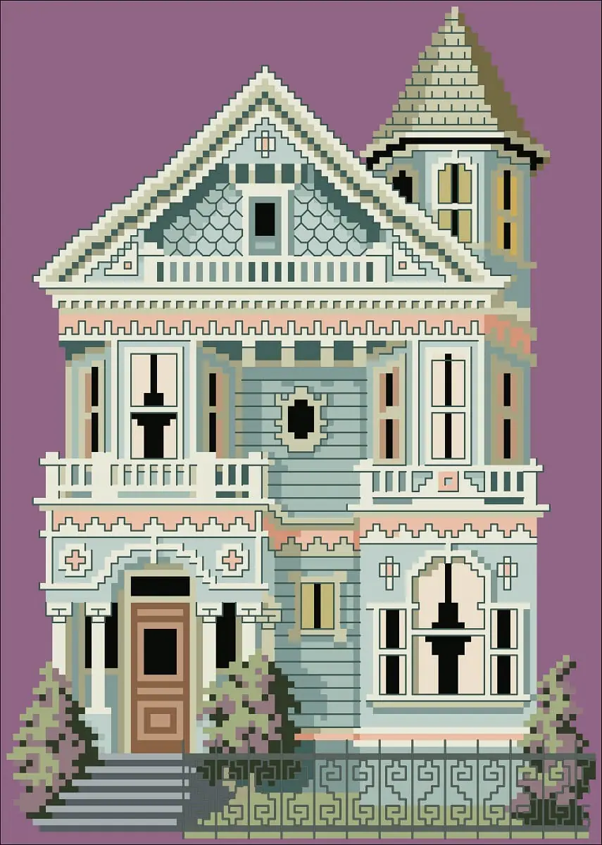 Victorian House Cross Stitch Pattern Vintage Counted