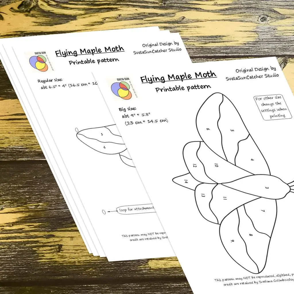 Stained Glass Pattern, Flying Maple Moth Suncatcher