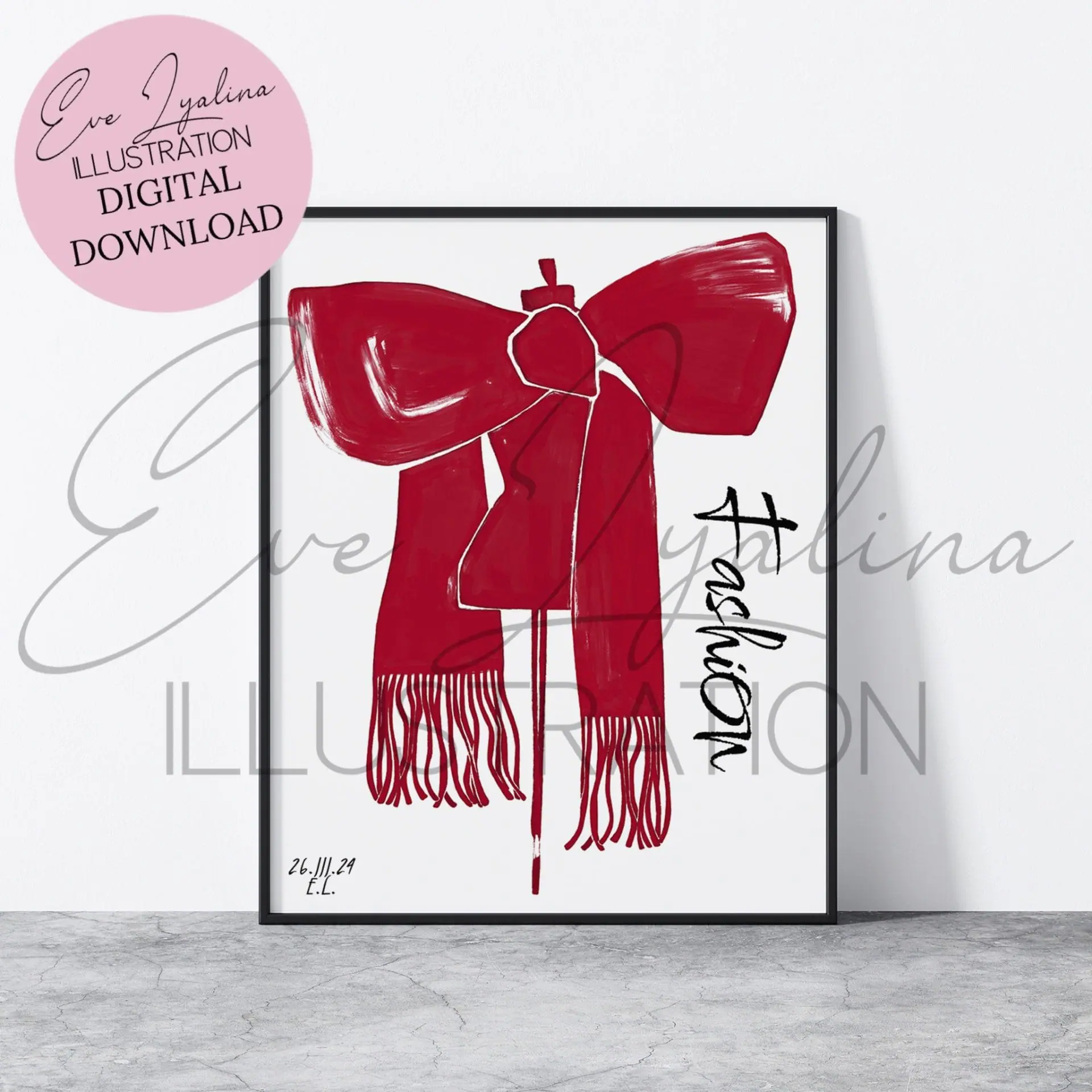 DIGITAL DOWNLOAD Red Scarf (Printable Fashion Illustration) - Crealandia