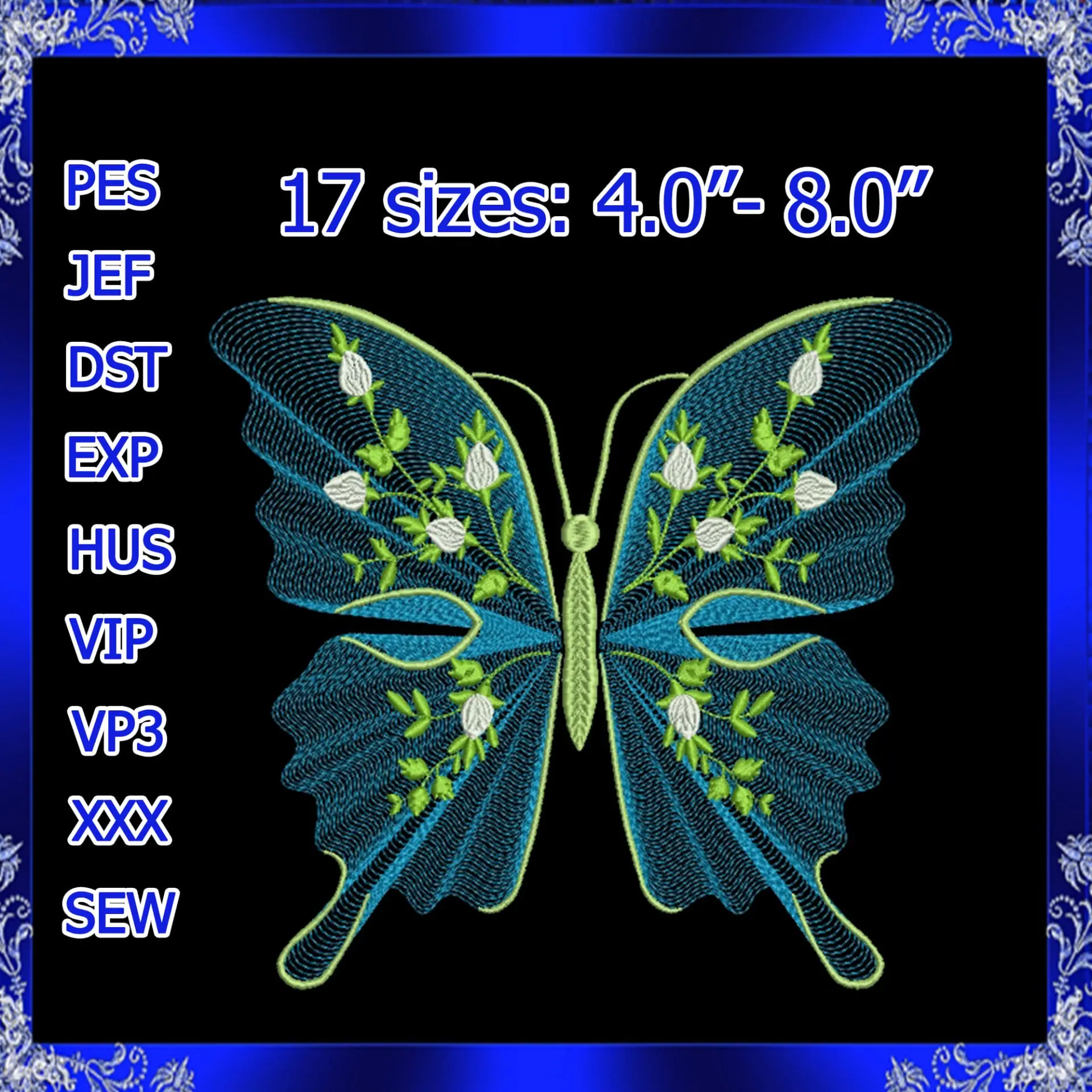 Rippled butterfly machine embroidery design - Crealandia