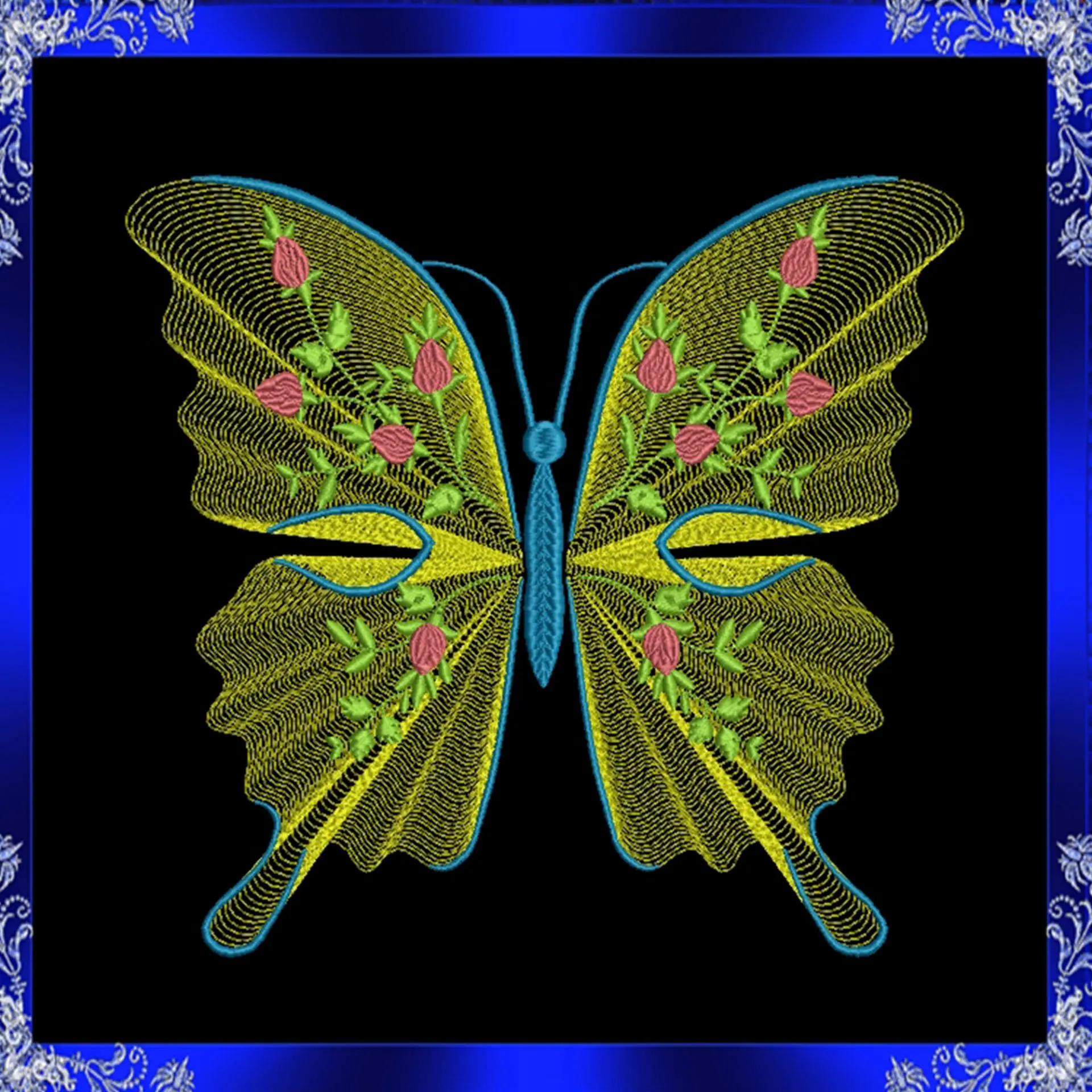 Rippled butterfly machine embroidery design - Crealandia