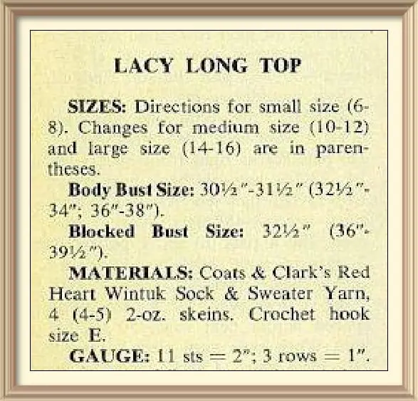 Vintage Crochet Pattern Lacy Long Top