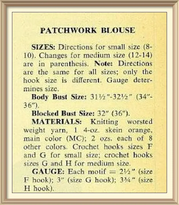 Vintage Crochet Pattern Patchwork Blouse