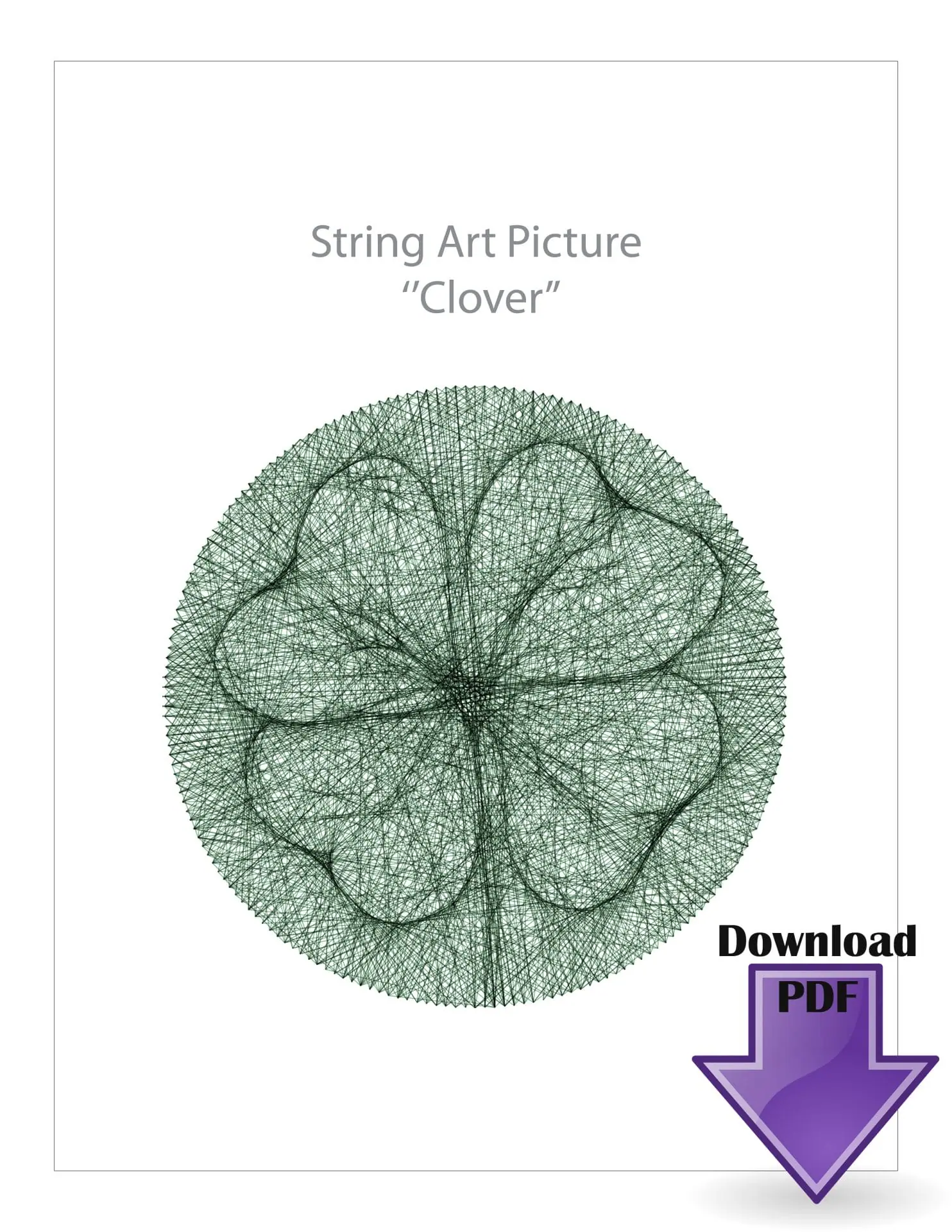 Lucky shamrock string art template PDF St Patricks day DIY craft