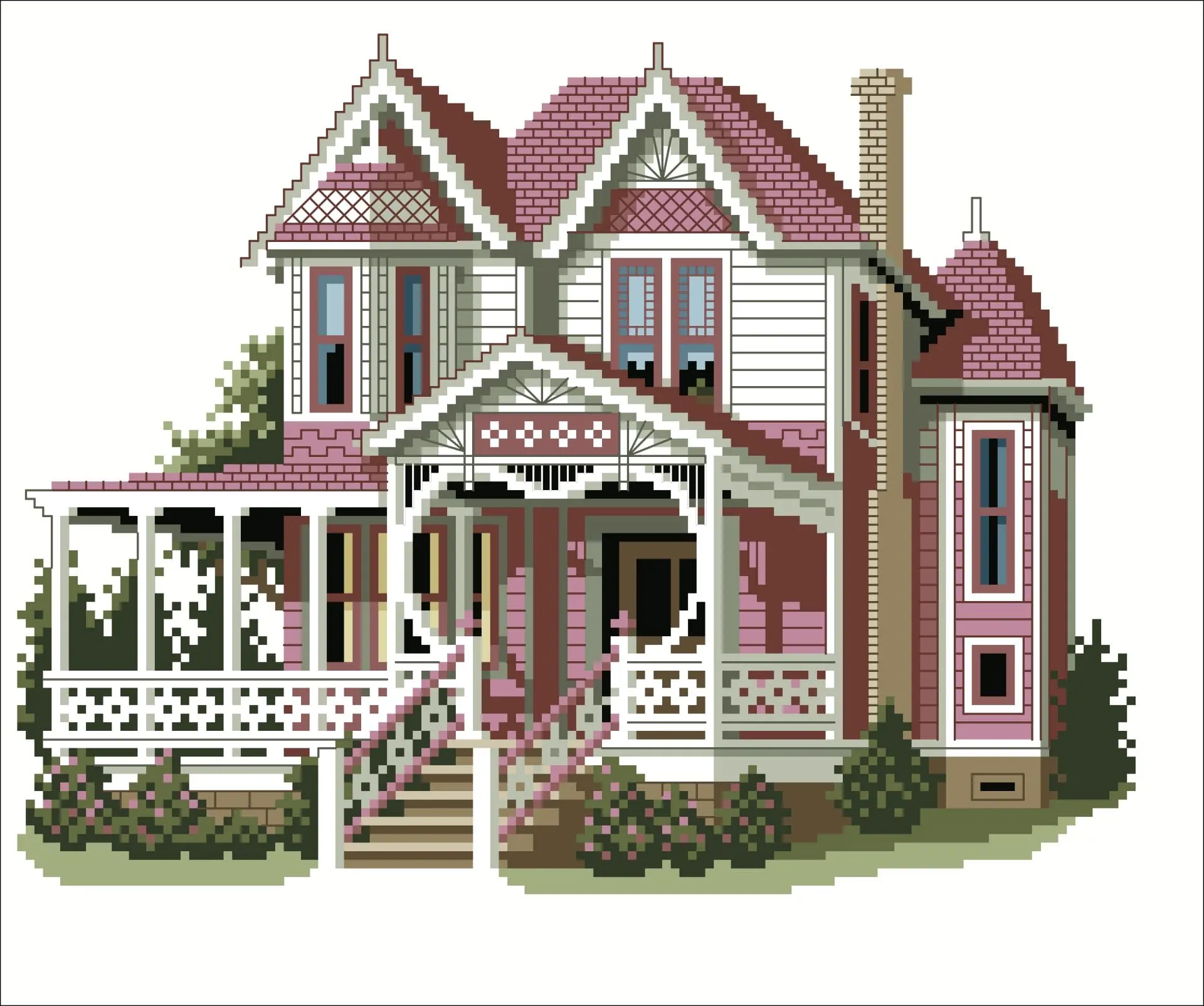 Victorian House Cross Stitch Pattern Vintage Counted