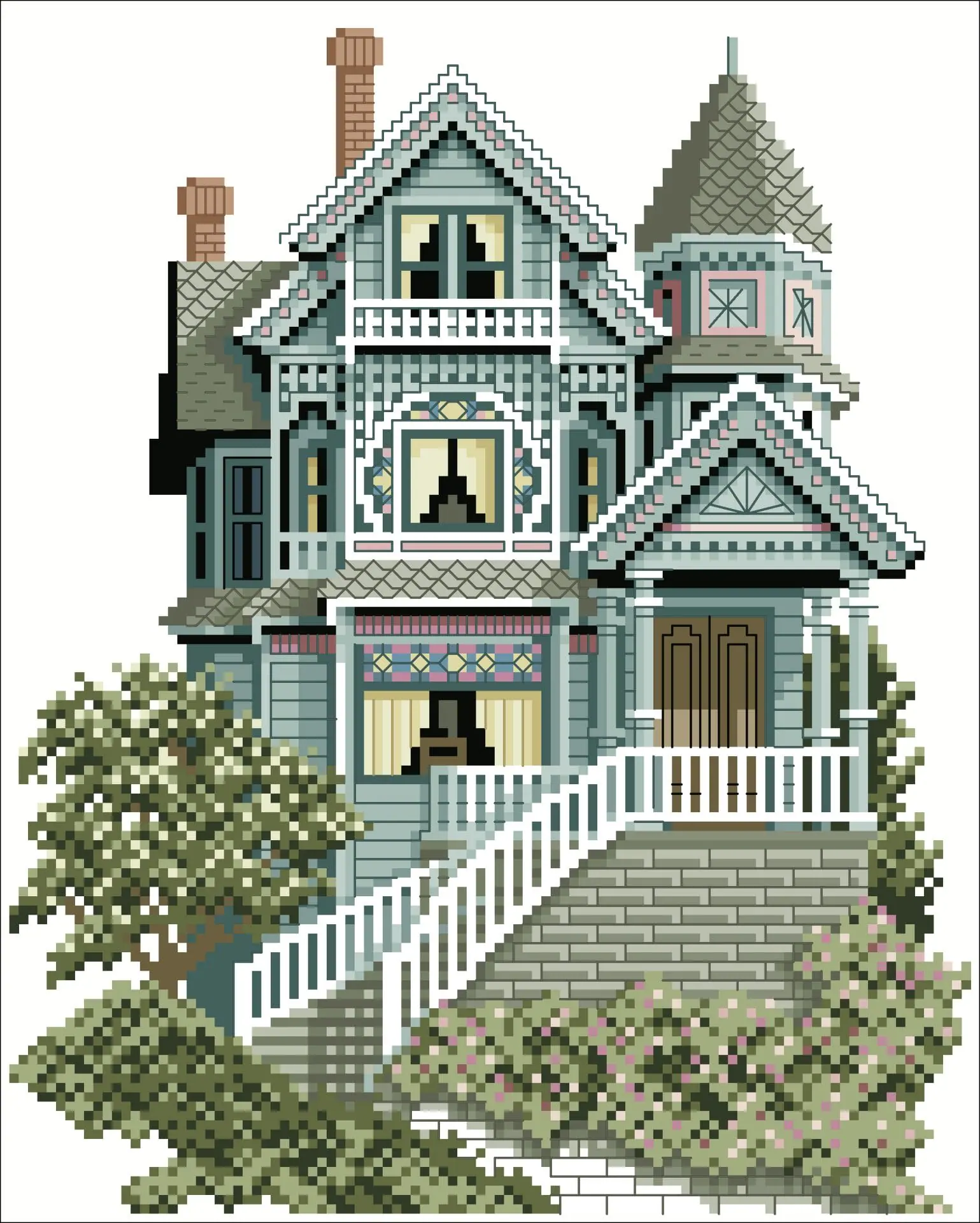 Victorian House Cross Stitch Pattern Vintage Counted