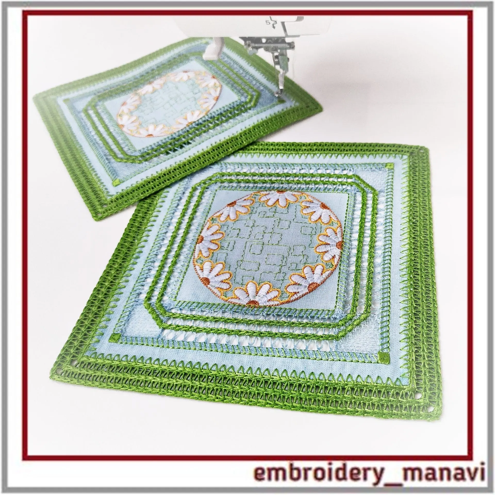 In The Hoop embroidery designs napkin with a lace edge FSL