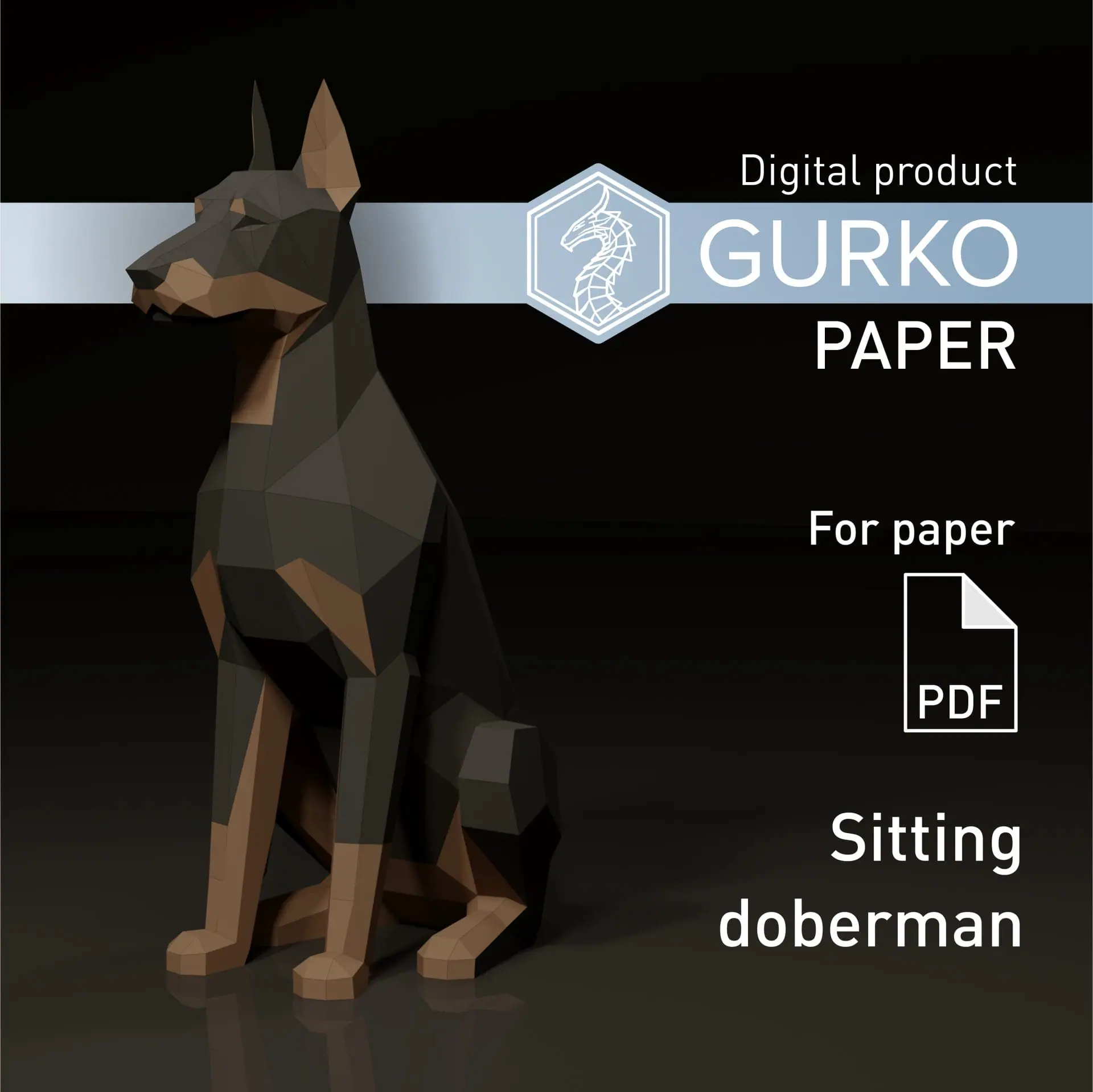 Sitting Doberman №2 Papercraft, Digital Template, PDF Download - Crealandia