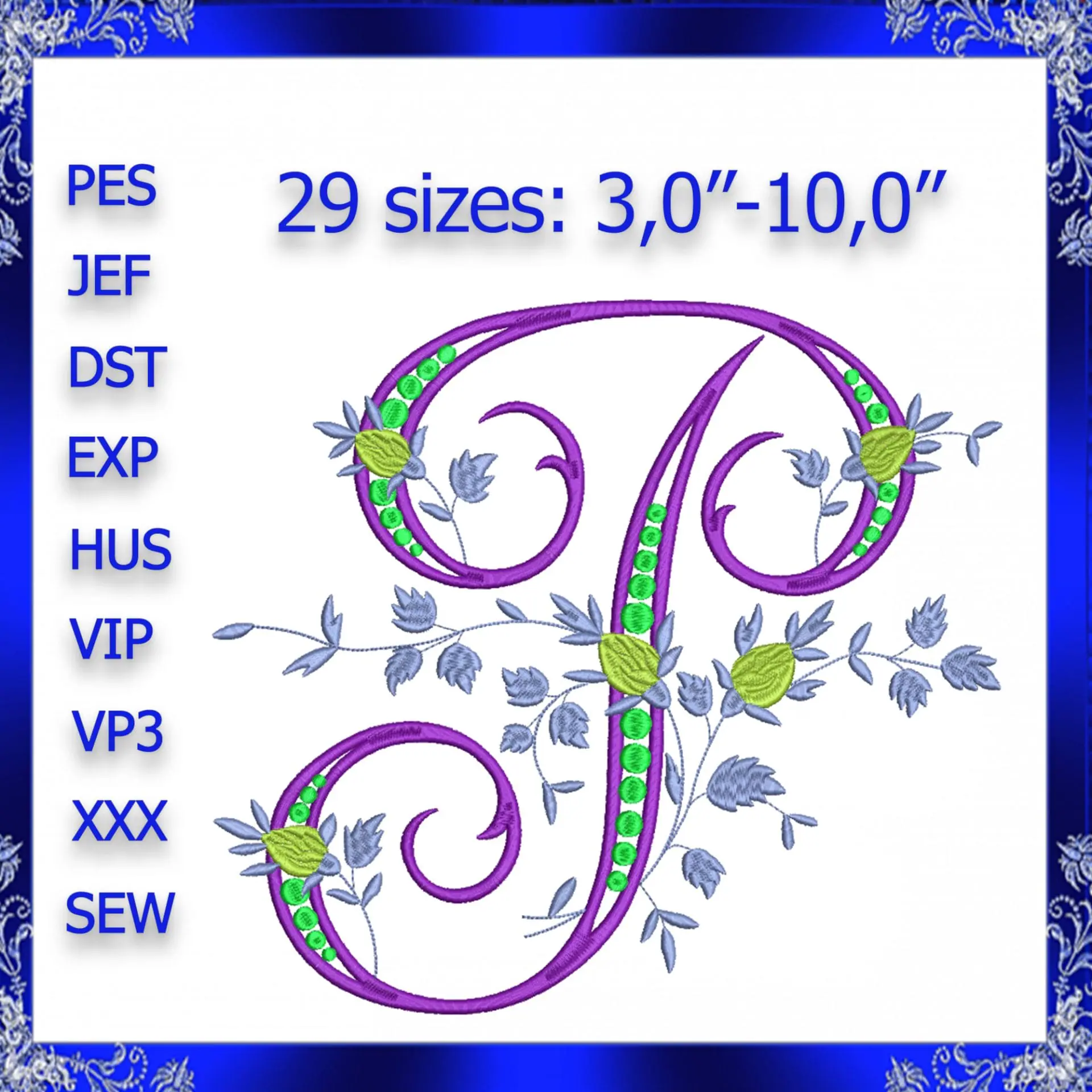 Letter P Monogram Embroidery Floral P monogram Fancy - Crealandia