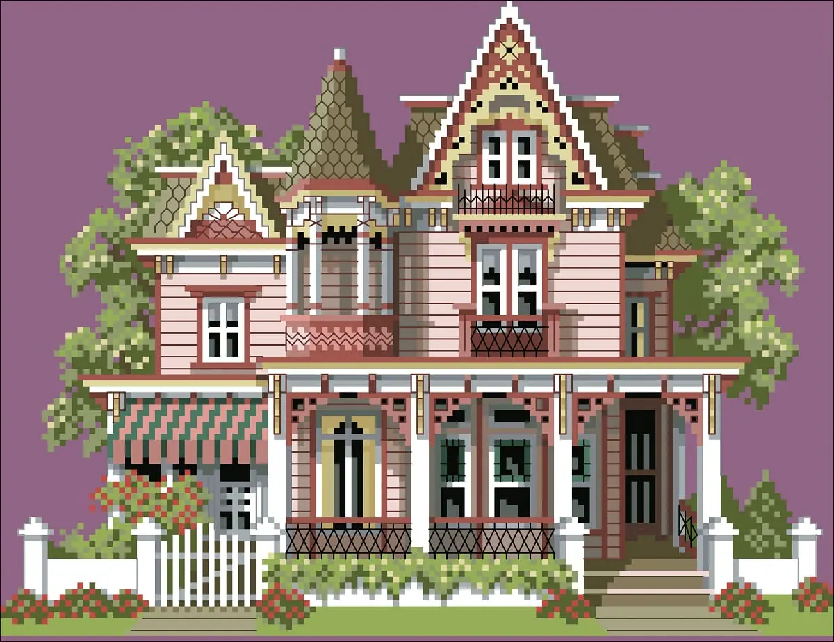 Victorian House Cross Stitch Pattern Vintage Counted