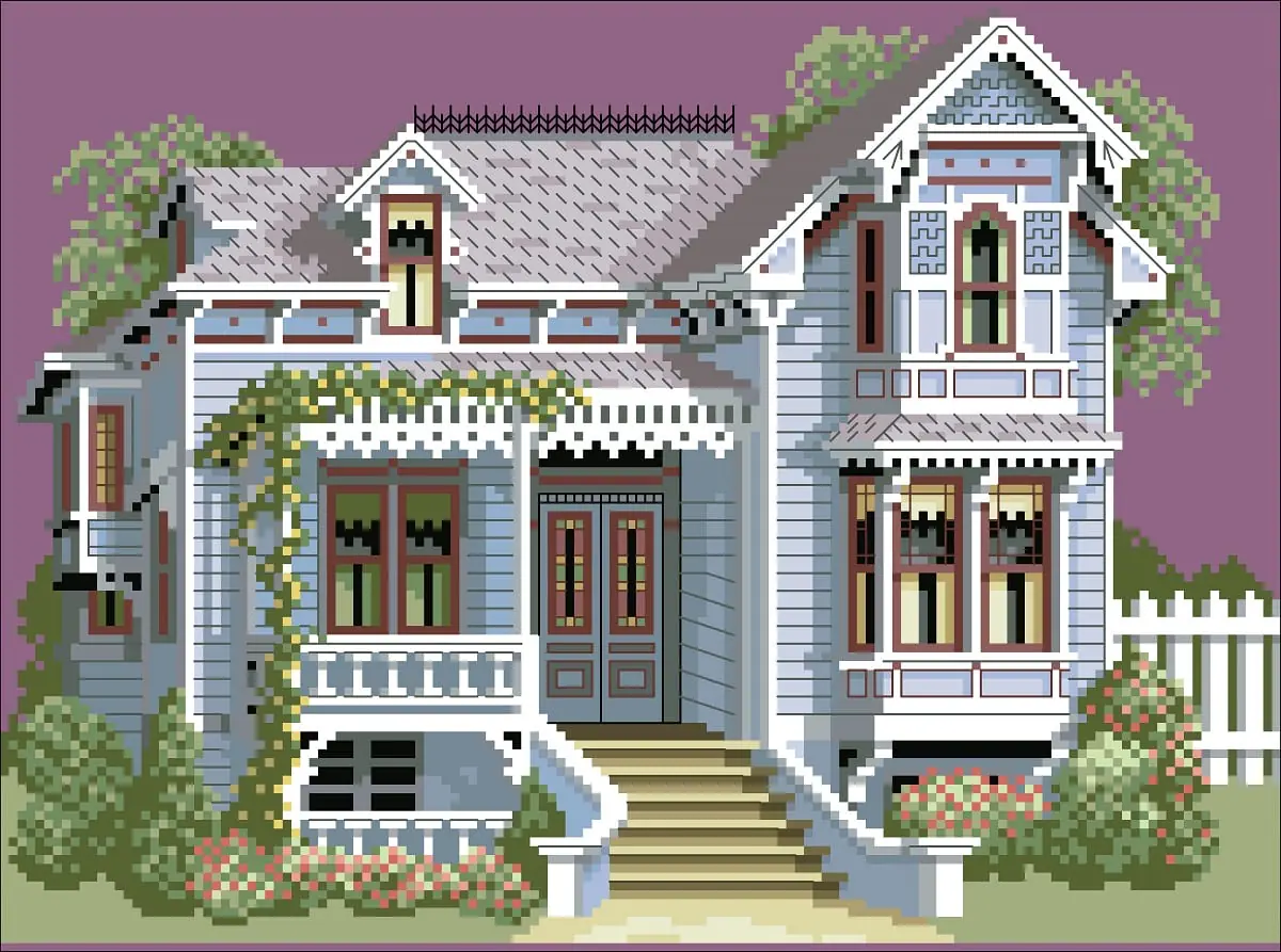 Victorian House Cross Stitch Pattern Vintage Counted