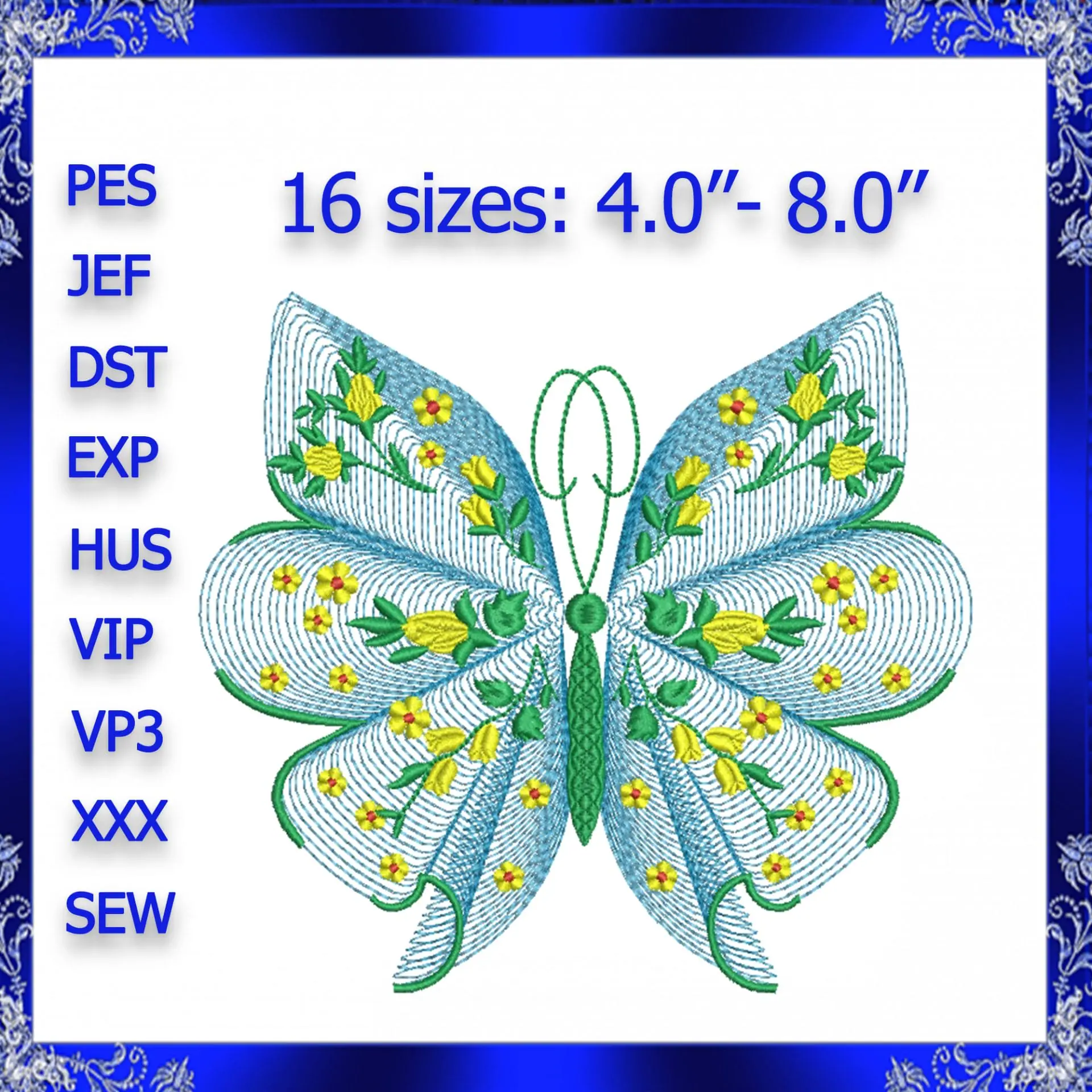 Rippled butterfly machine embroidery design - Crealandia