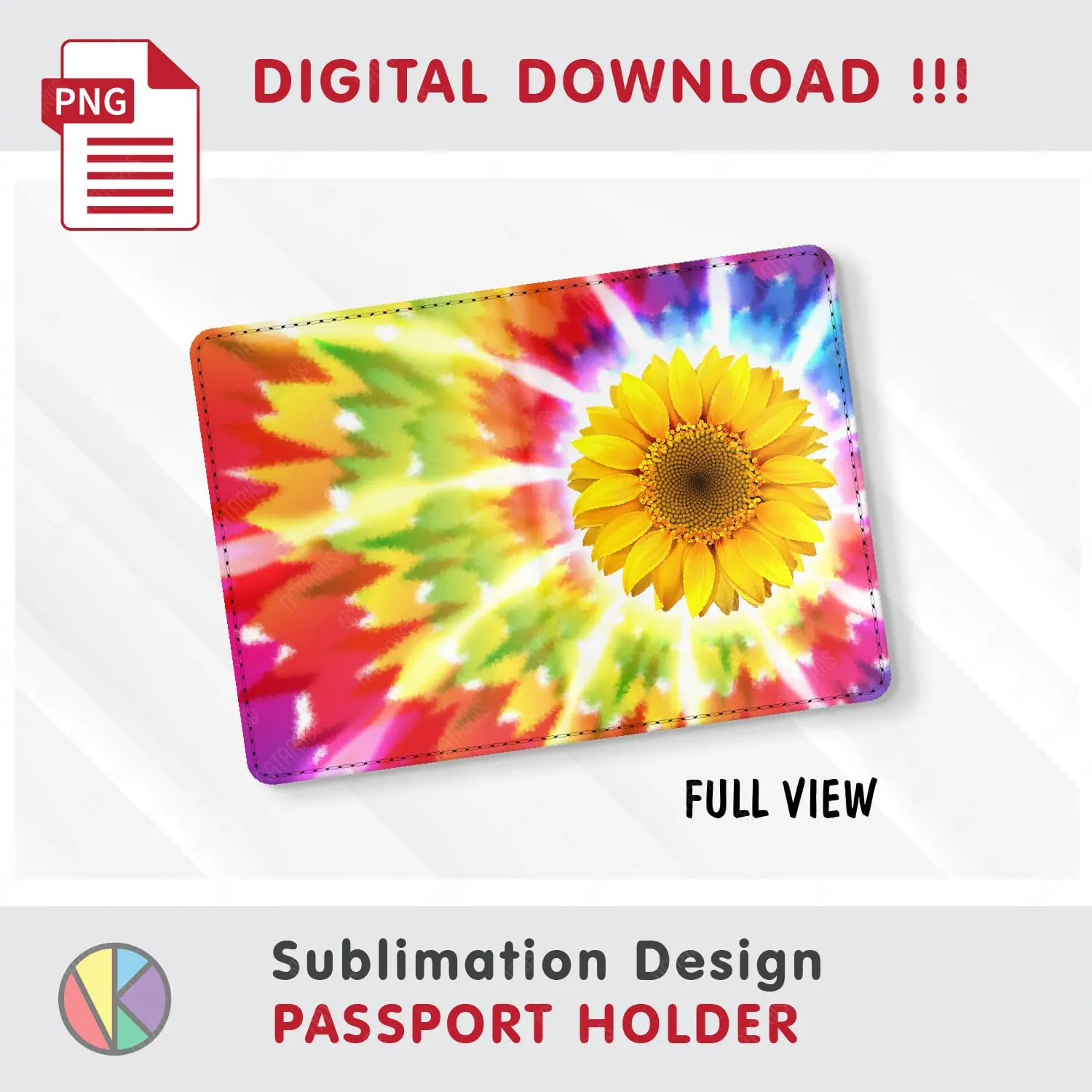 3 Sunflower TIE-DYE patterns - Passport Holder sublimation - Crealandia