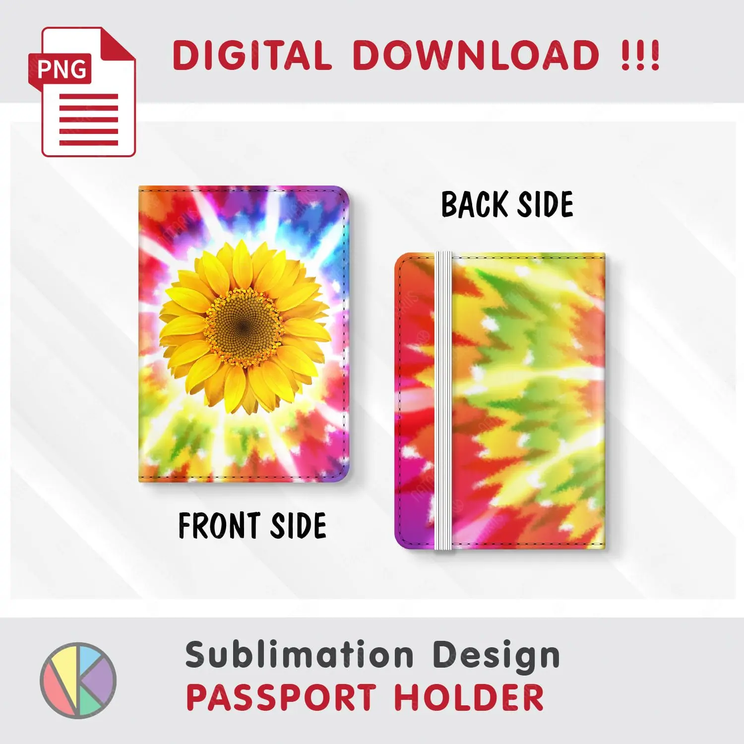 3 Sunflower TIE-DYE patterns - Passport Holder sublimation - Crealandia