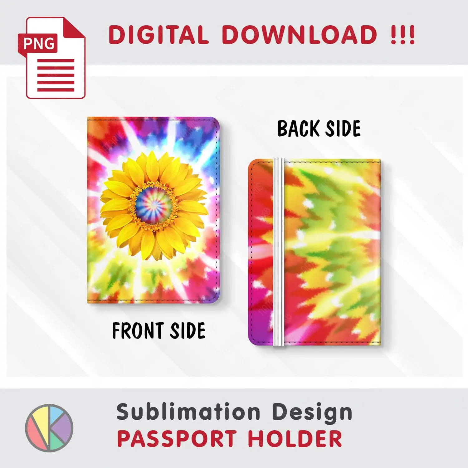 Sunflower TIE-DYE pattern - Passport Holder sublimation - Crealandia
