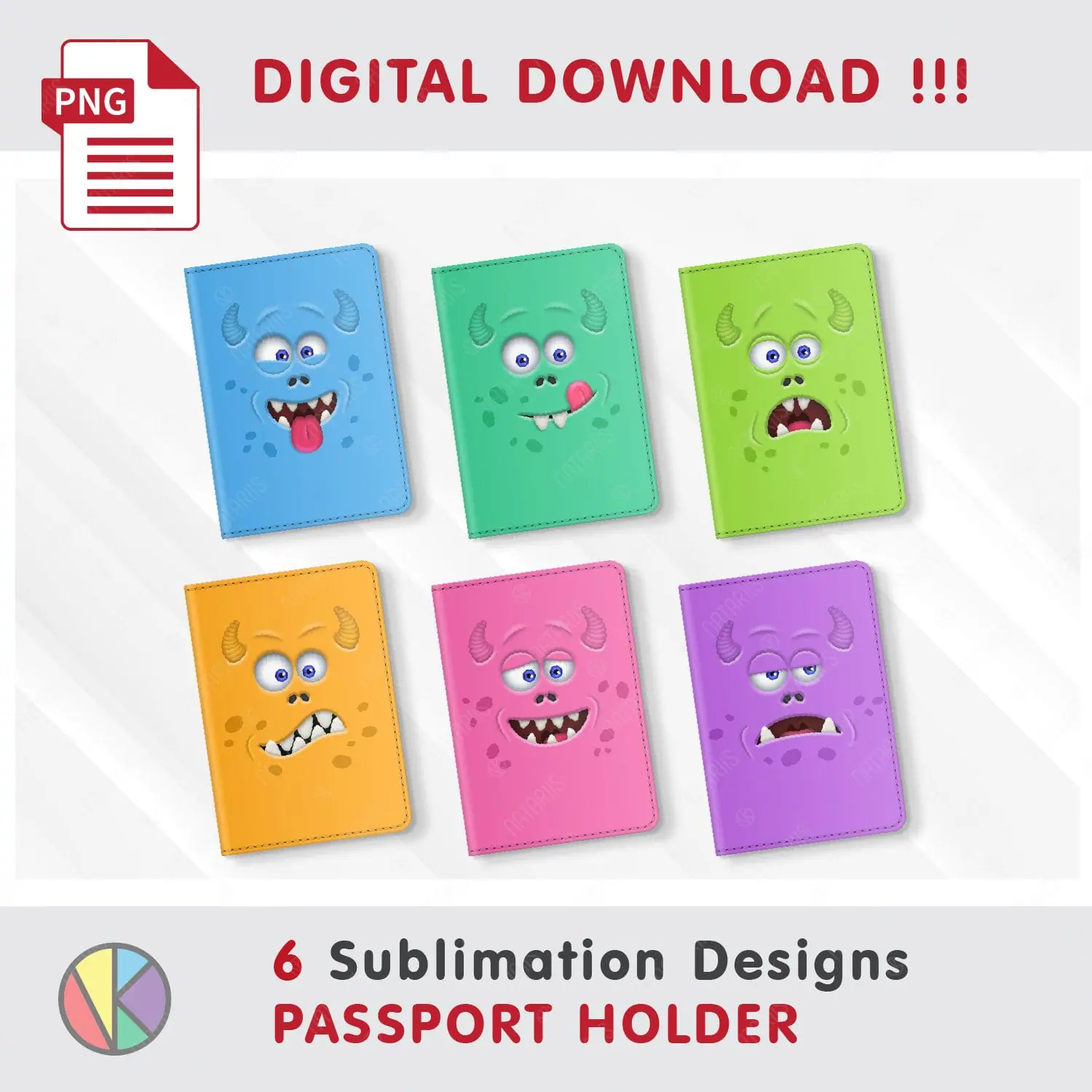 6 Funny Monster Face design - Passport Holder sublimation - Crealandia