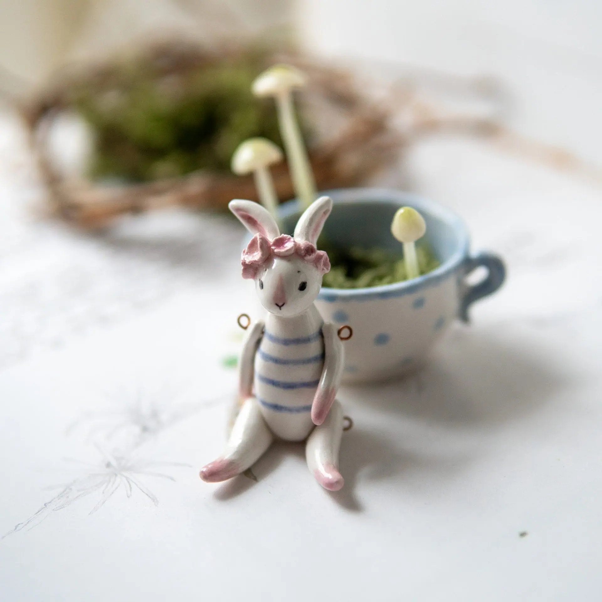 Whimsical Ceramic Rabbit Art Doll - Crealandia