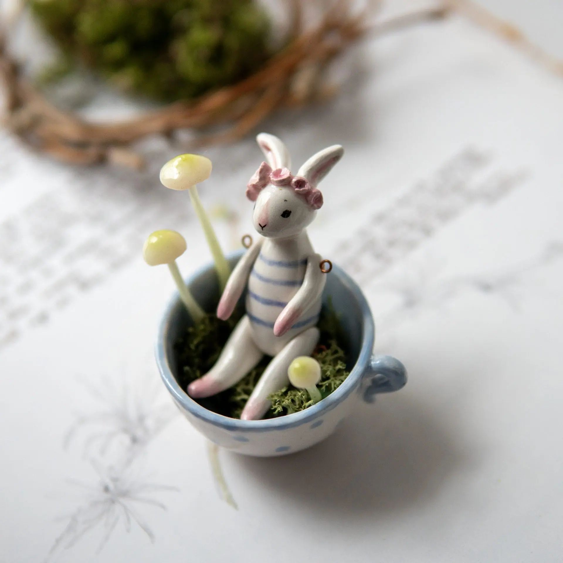 Whimsical Ceramic Rabbit Art Doll - Crealandia