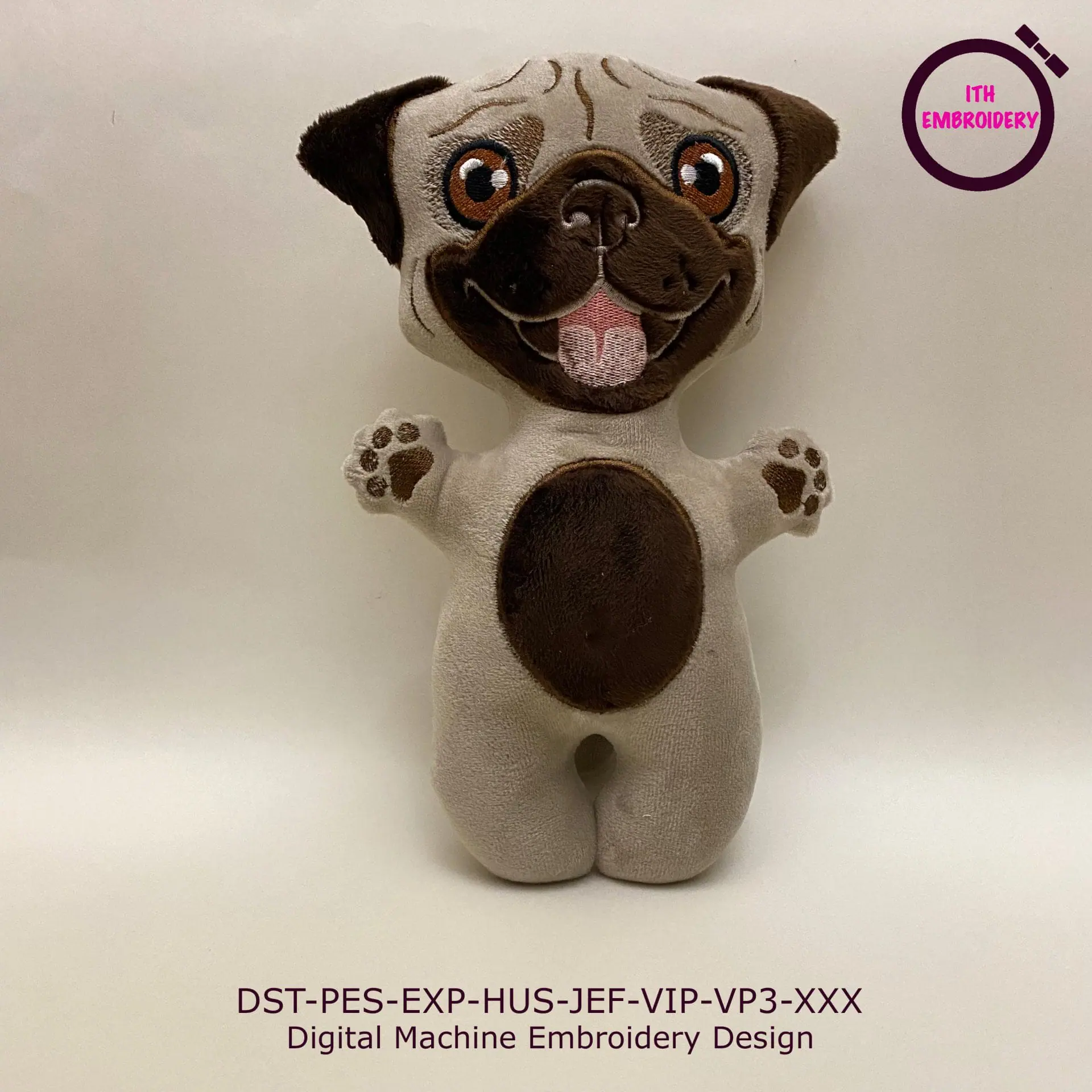 ITH pattern Pug Dog toy In The Hoop machine embroidery design