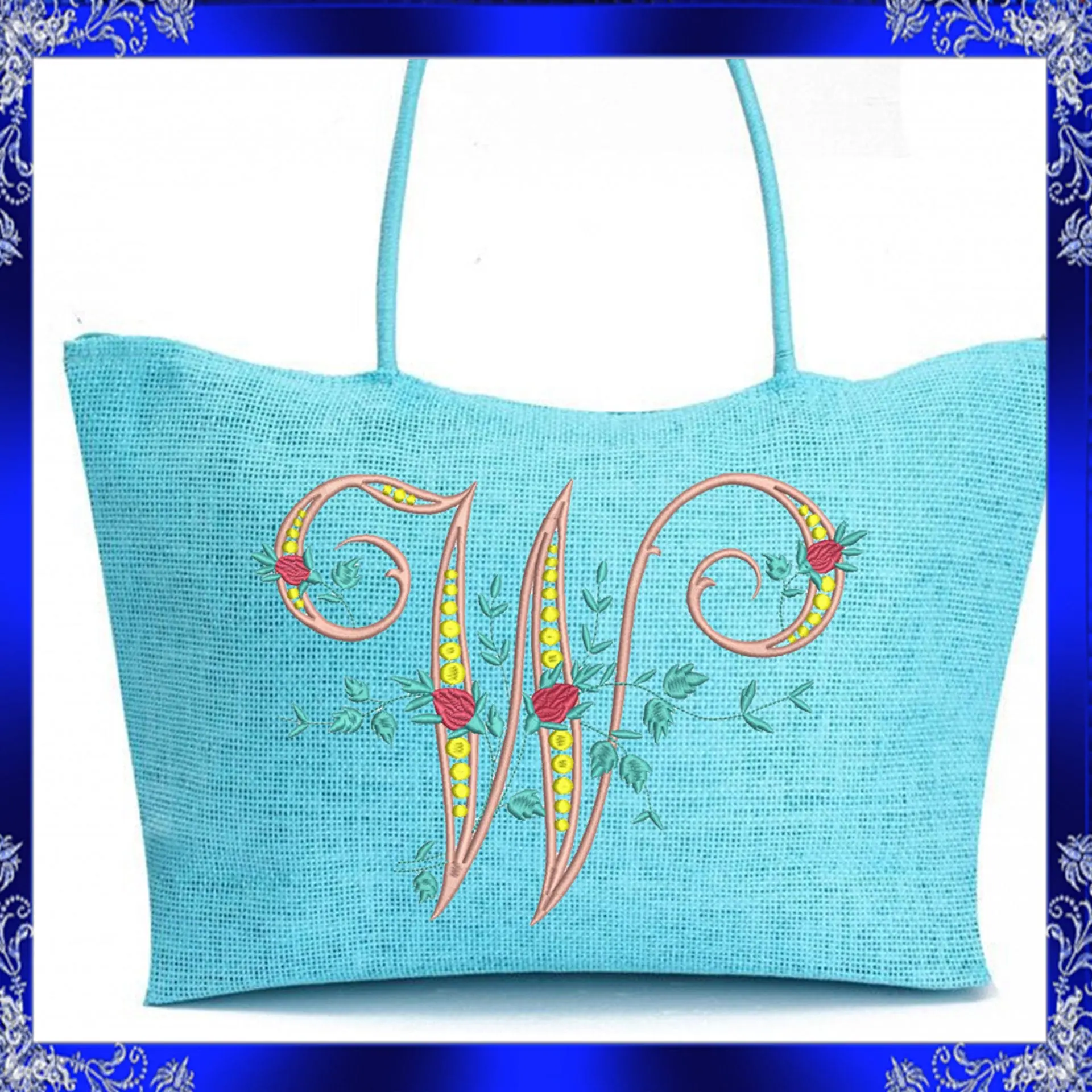 Letter W Monogram Embroidery Floral W monogram Fancy - Crealandia