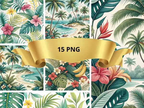 Tropical seamless, Tropical digital paper, Digital paper of tropi ...