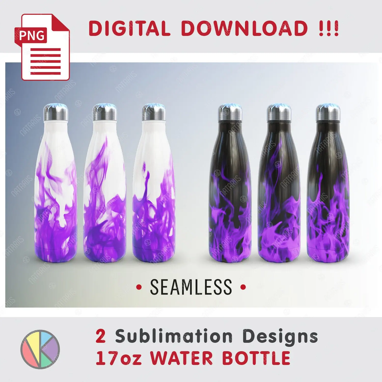 2 Realistic FIRE Patterns - 17 oz Water Bottle Sublimation. - Crealandia