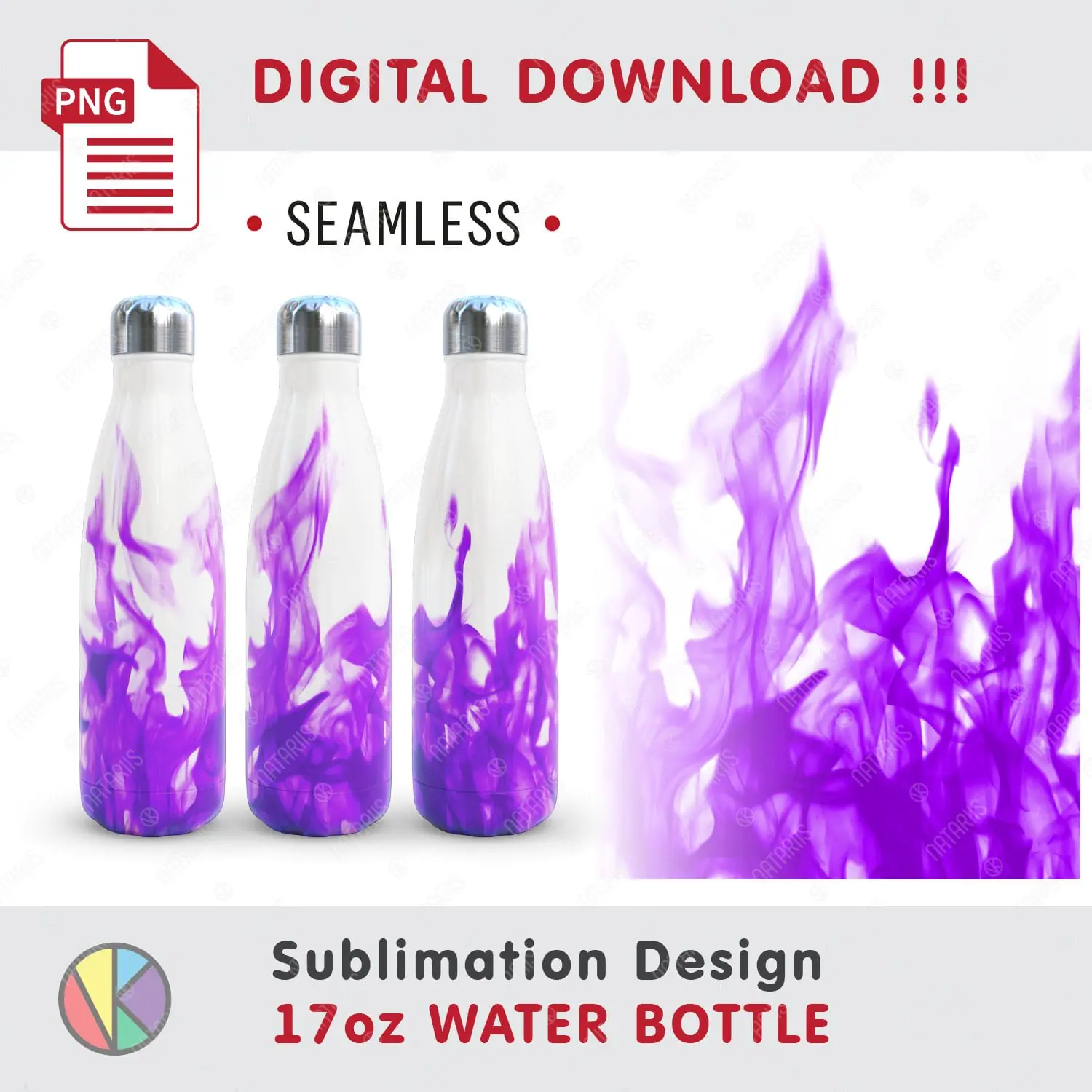2 Realistic FIRE Patterns - 17 oz Water Bottle Sublimation. - Crealandia