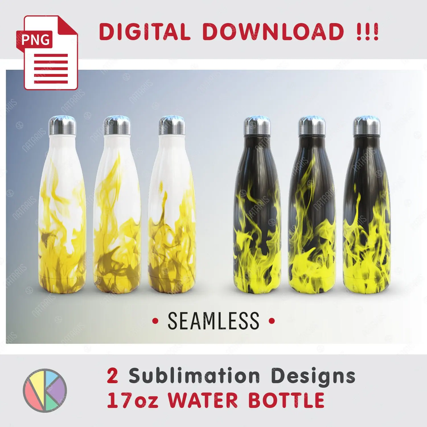 2 Realistic FIRE Patterns - 17 oz Water Bottle Sublimation. - Crealandia