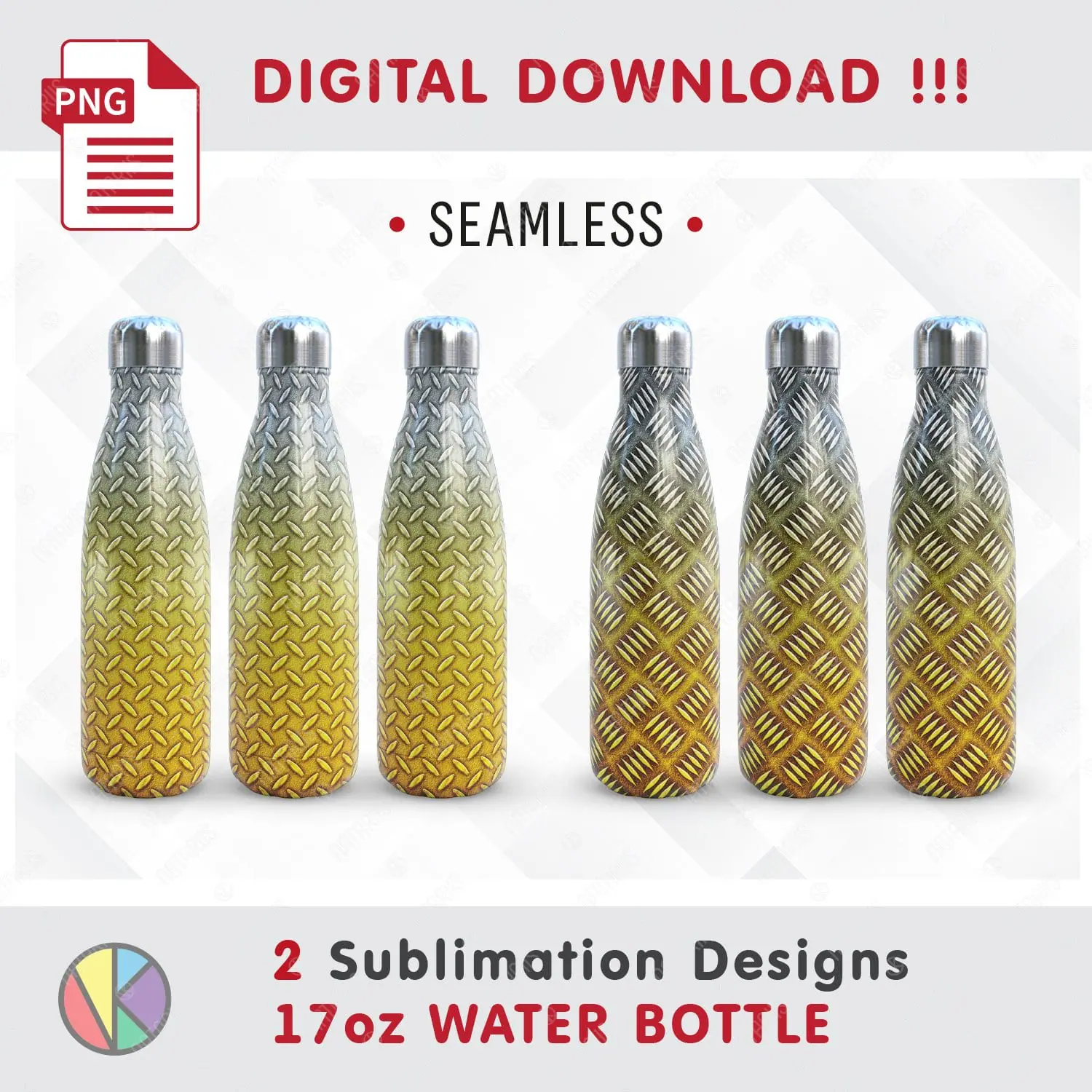 2 Diamond Plate Patterns - 17 oz Water Bottle Sublimation. - Crealandia