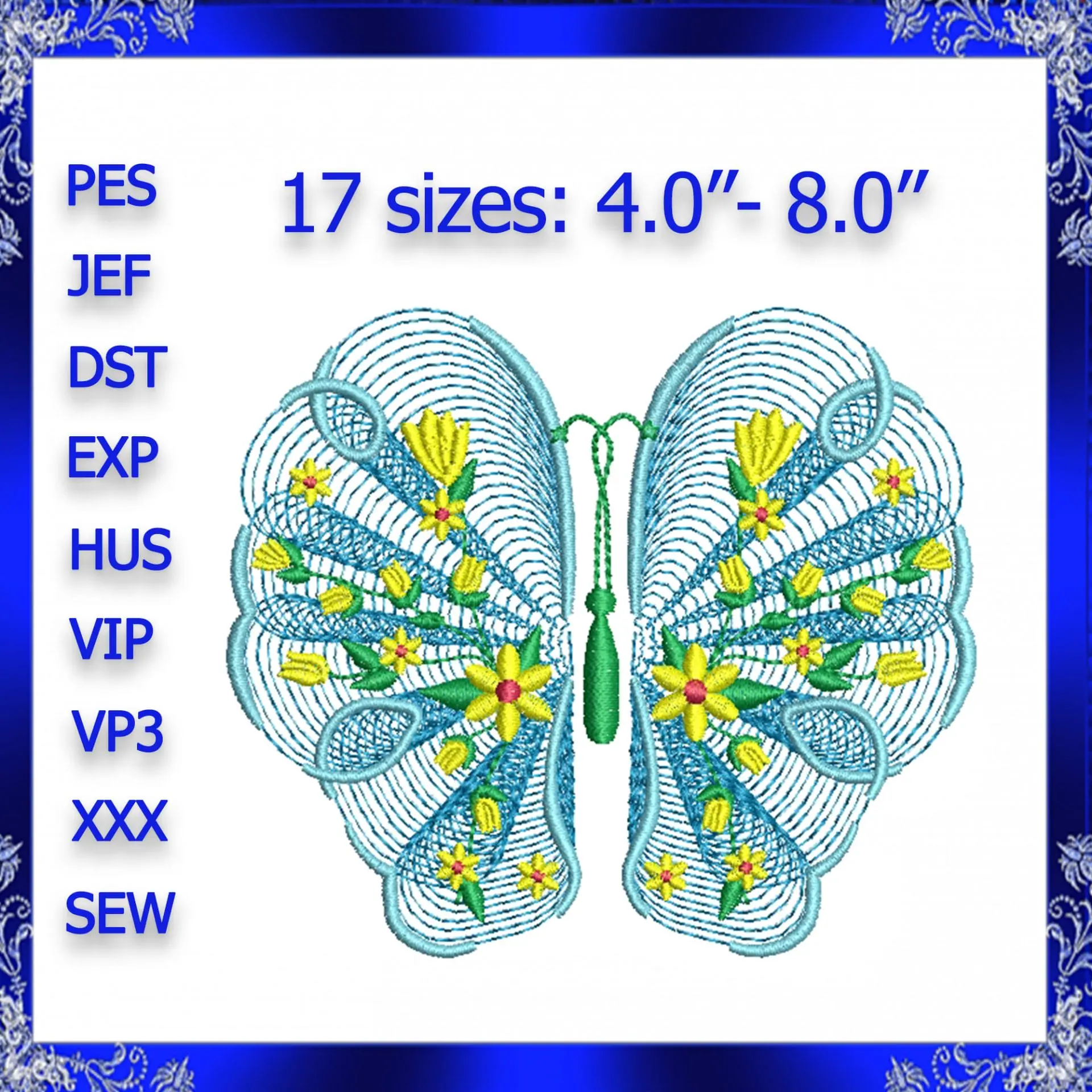 Rippled butterfly machine embroidery design - Crealandia
