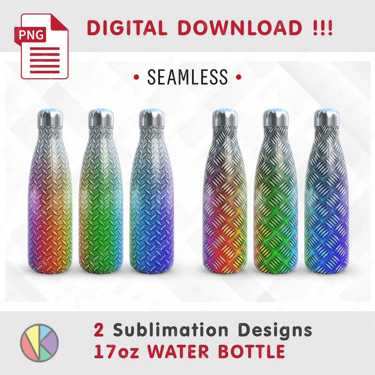 2 Diamond Plate Patterns - 17 oz Water Bottle Sublimation. - Crealandia