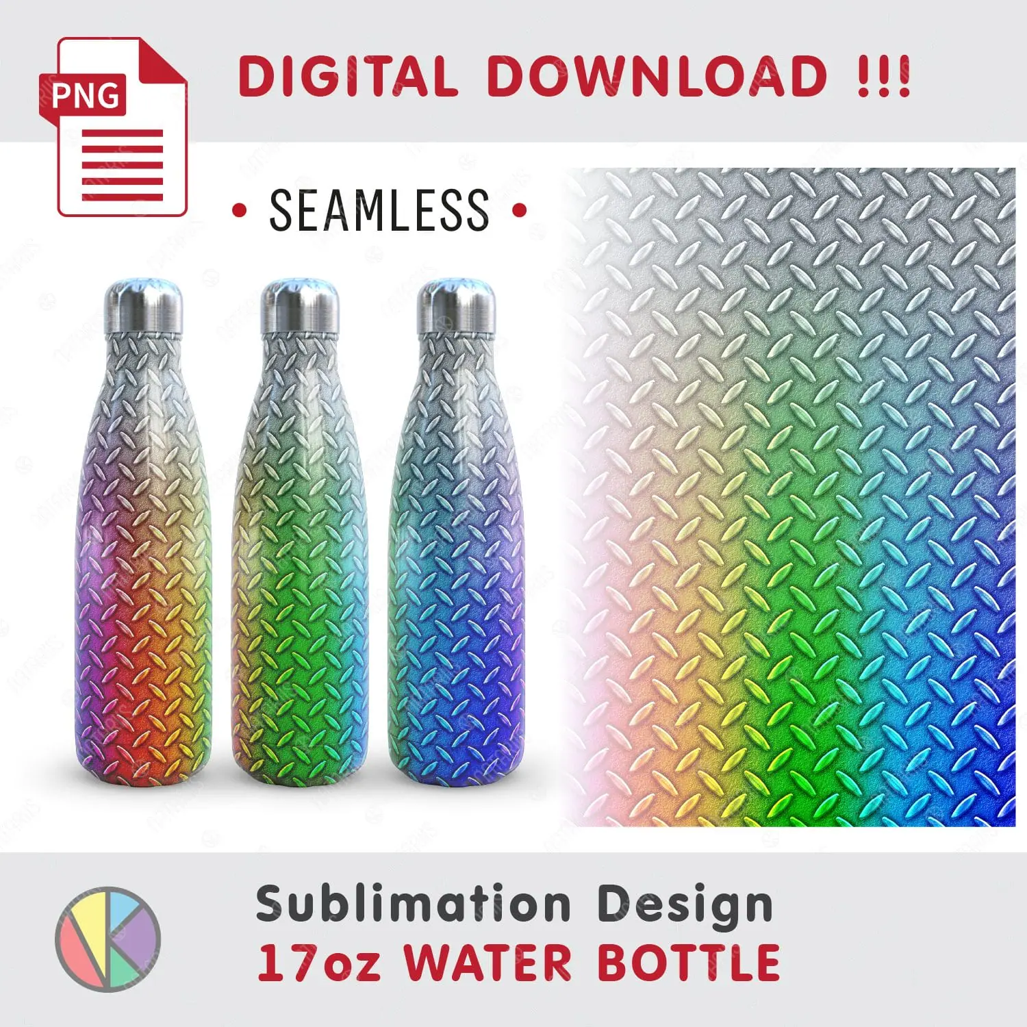 2 Diamond Plate Patterns - 17 oz Water Bottle Sublimation. - Crealandia
