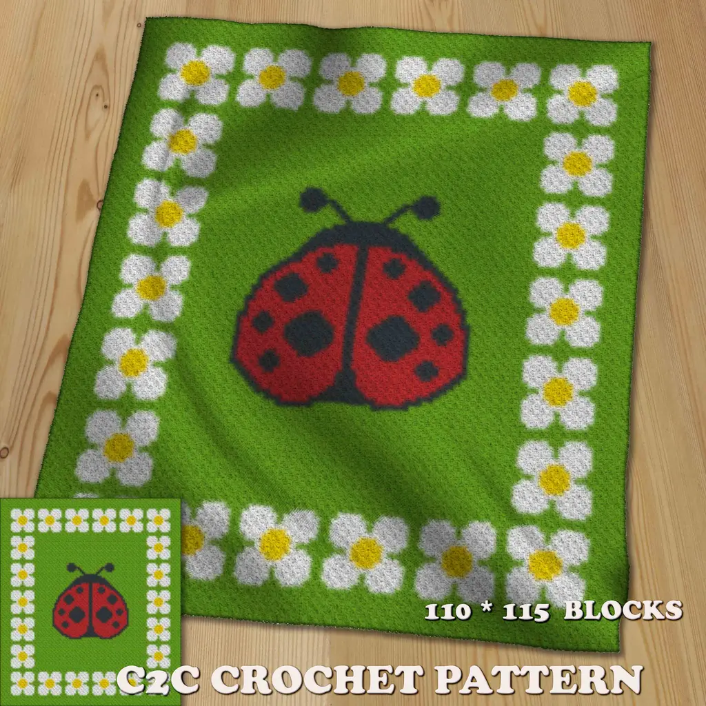 Ladybag and daisy meadow crochet blanket - Crealandia