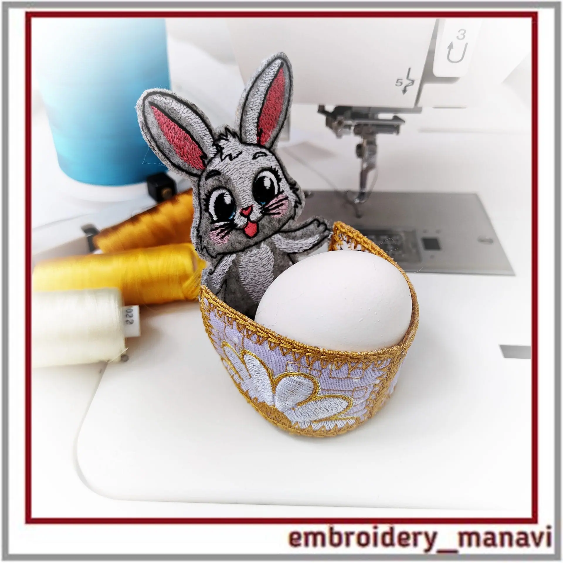 In the hoop embroidery design Easter egg basket Bunny