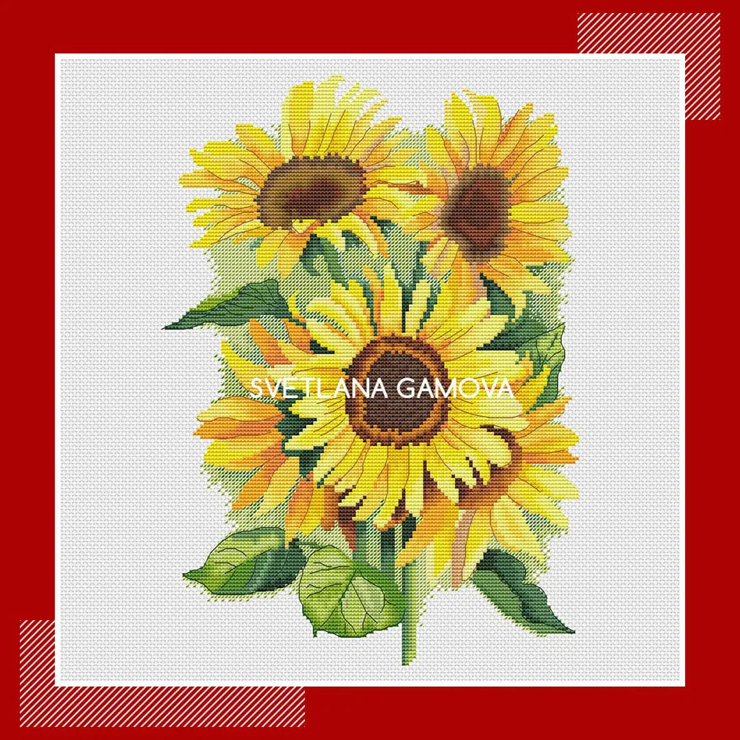 Easy Sunflowers Digital Cross Stitch Pattern PDF - Crealandia