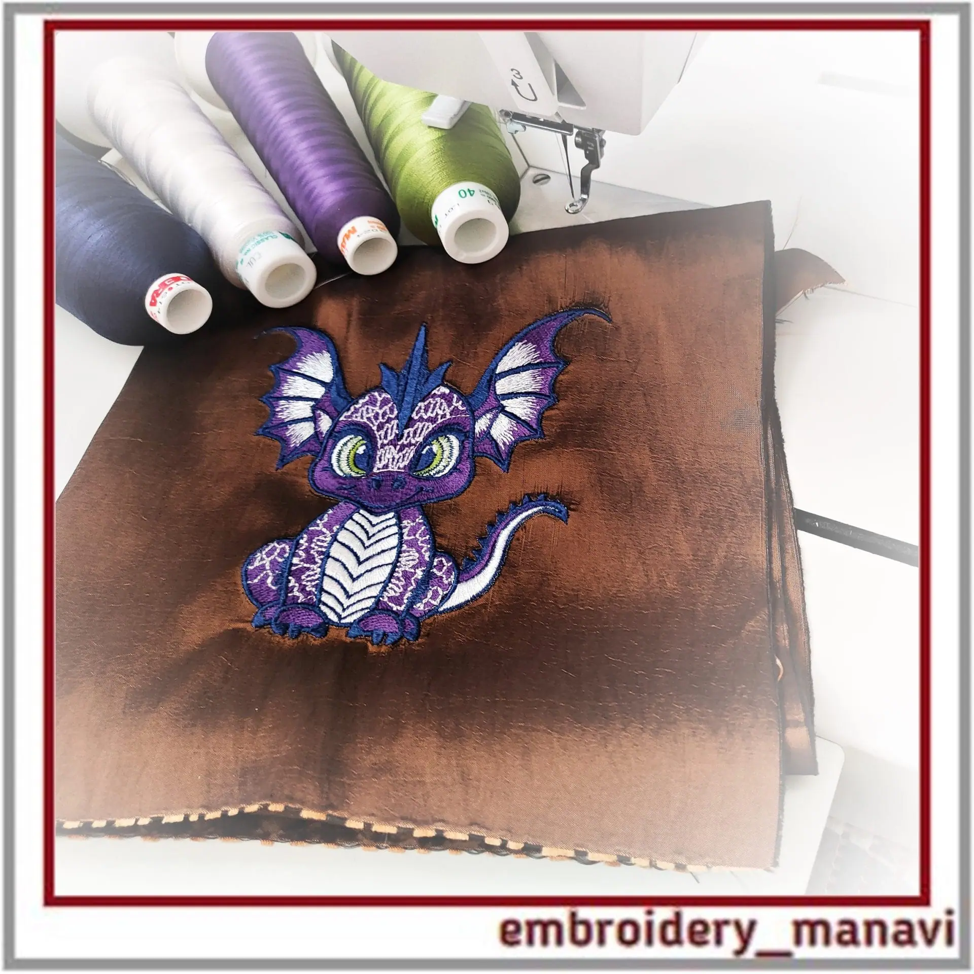 Purple Dragon art Digital Machine Embroidery Design - Crealandia