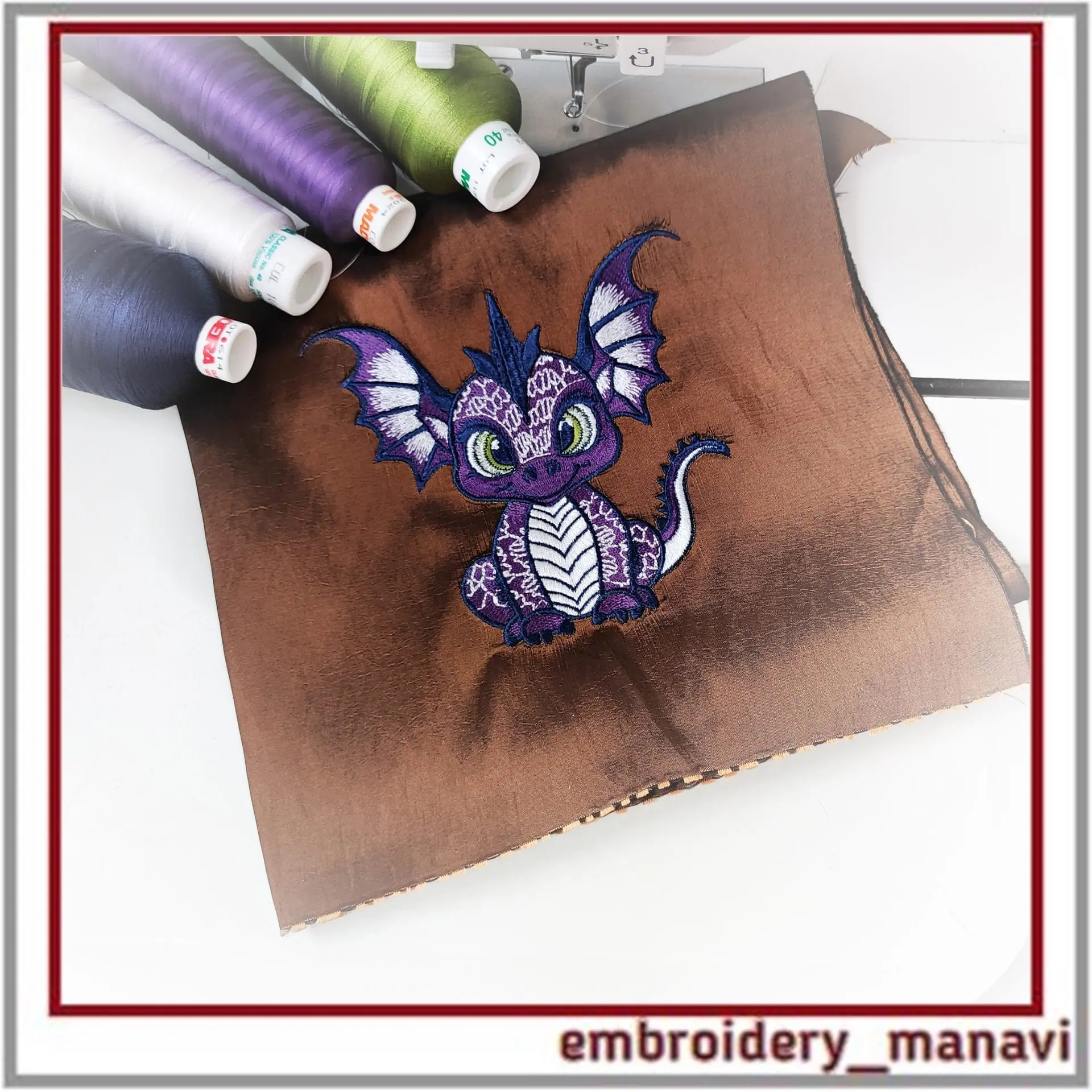 Purple Dragon art Digital Machine Embroidery Design - Crealandia