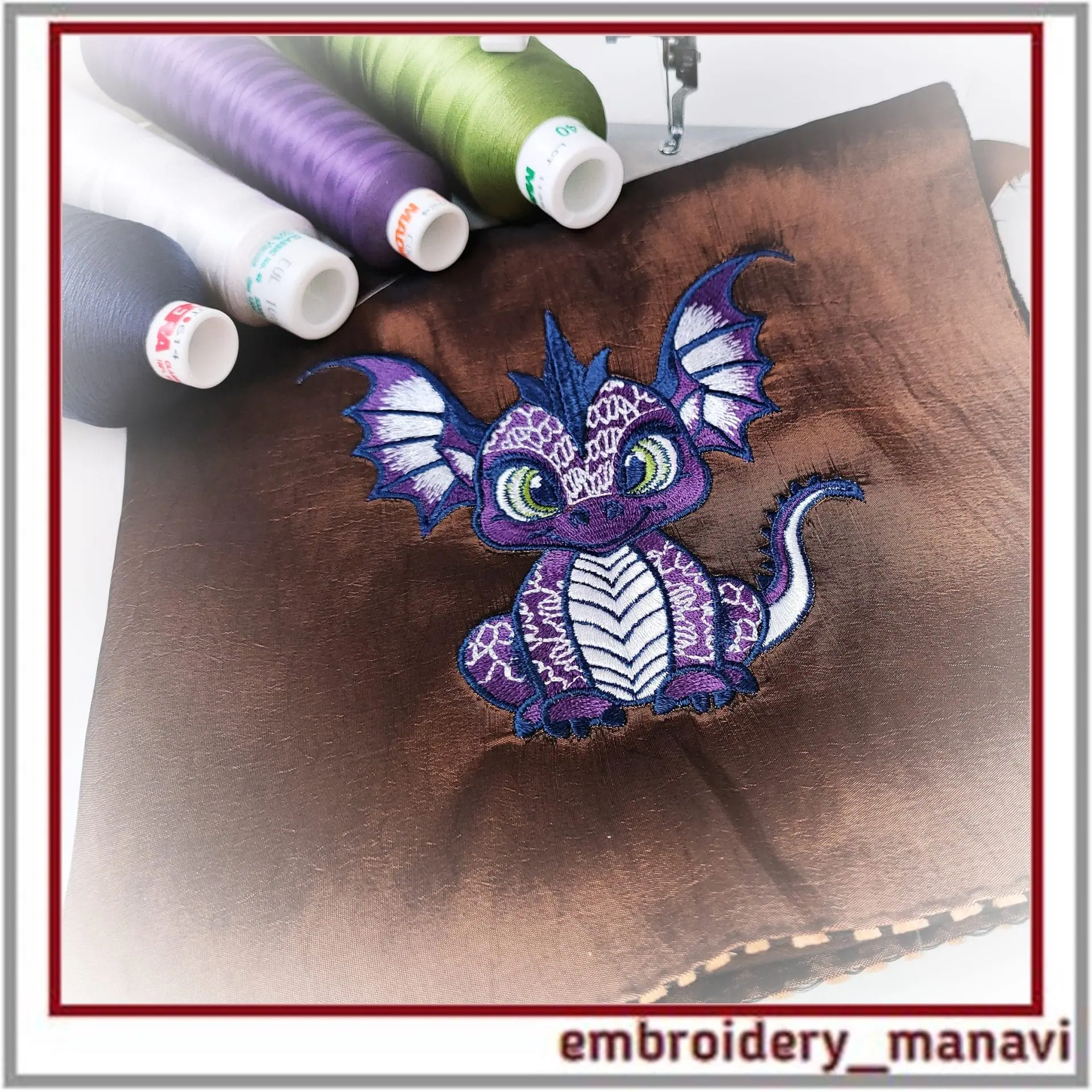 Purple Dragon art Digital Machine Embroidery Design - Crealandia