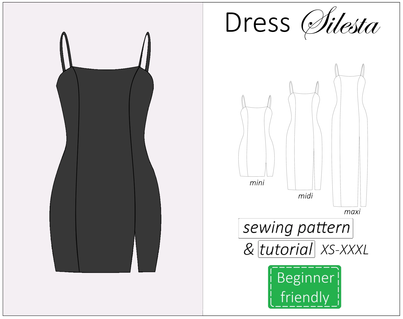 Bodycon dress sewing pattern PDF Silesta + detailed tutorial - Crealandia