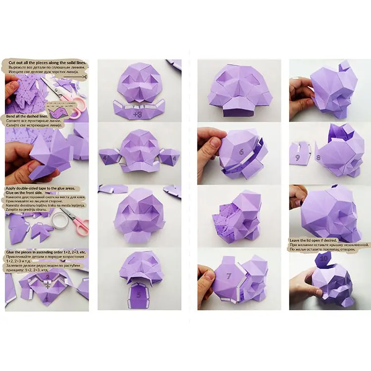 DIY Paper Skull, 3D Papercraft template PDF - Crealandia