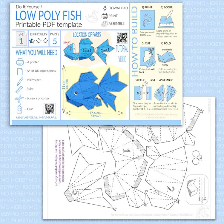 DIY Paper Fish, 3D Papercraft template PDF - Crealandia