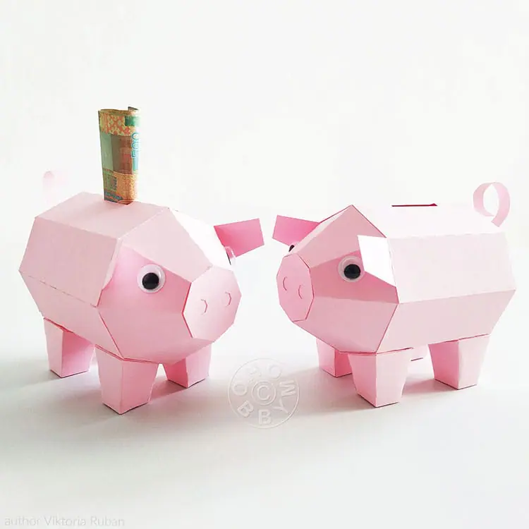 DIY Paper Piggy Bank, 3D Papercraft template PDF - Crealandia