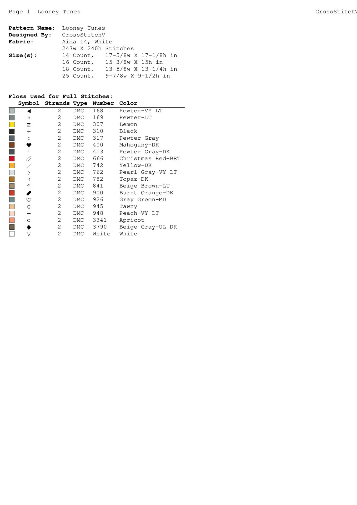 Looney Tunes Cross Stitch Pattern, Cartoon Cross Stitch Chart - Crealandia