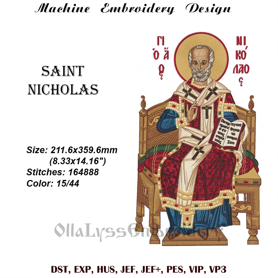 Saint Nicholas Enthroned embroidery design